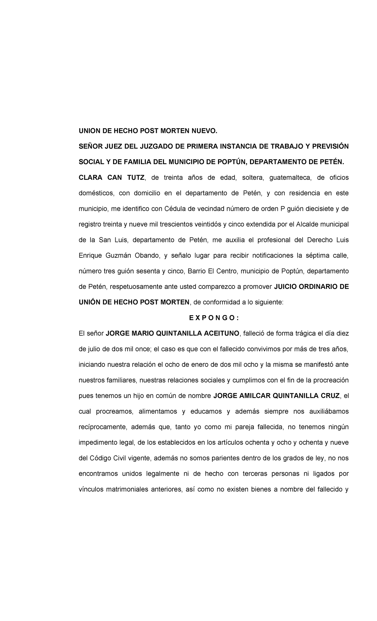Minuta Union DE Hecho POST Mortem - UNION DE HECHO POST MORTEN NUEVO ...
