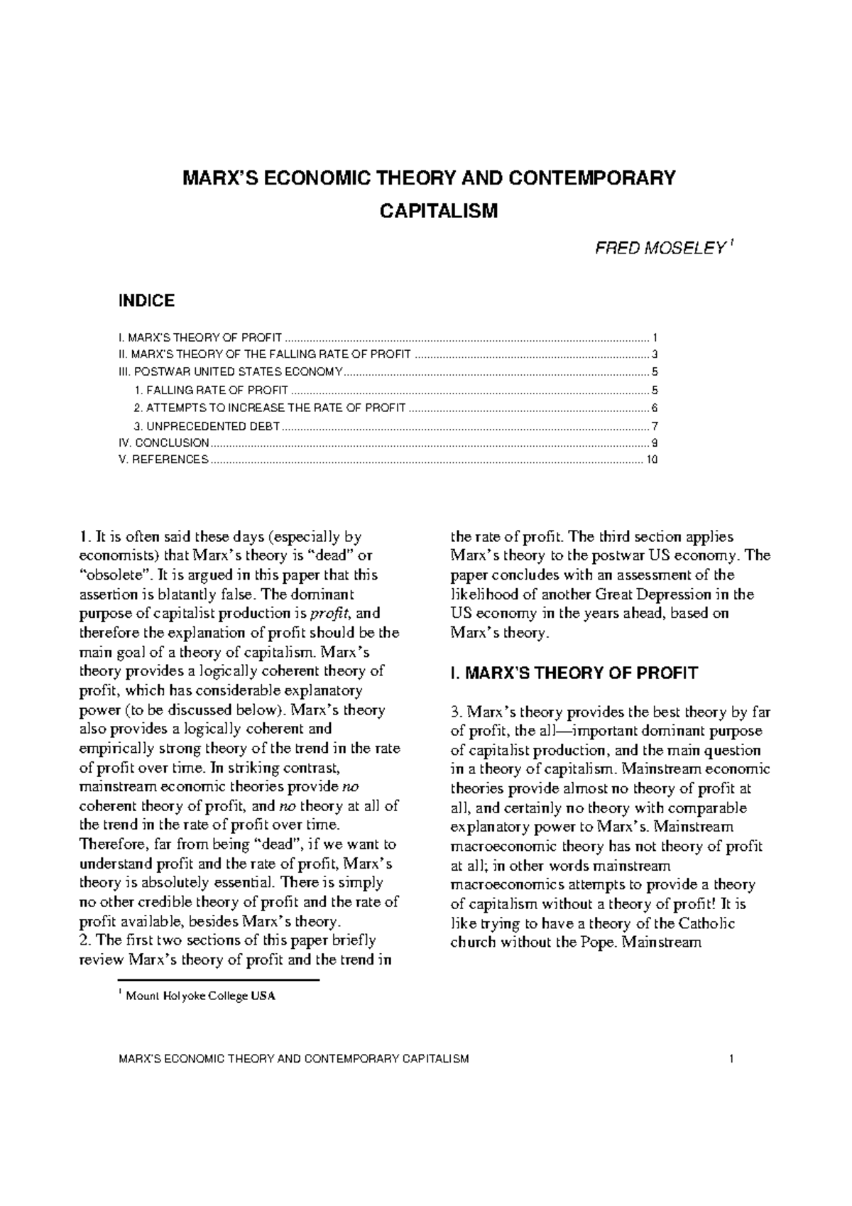 Marxs economic theory - Very helpful - MARX’S ECONOMIC THEORY AND CONTEMPORARY CAPITALISM FRED ...