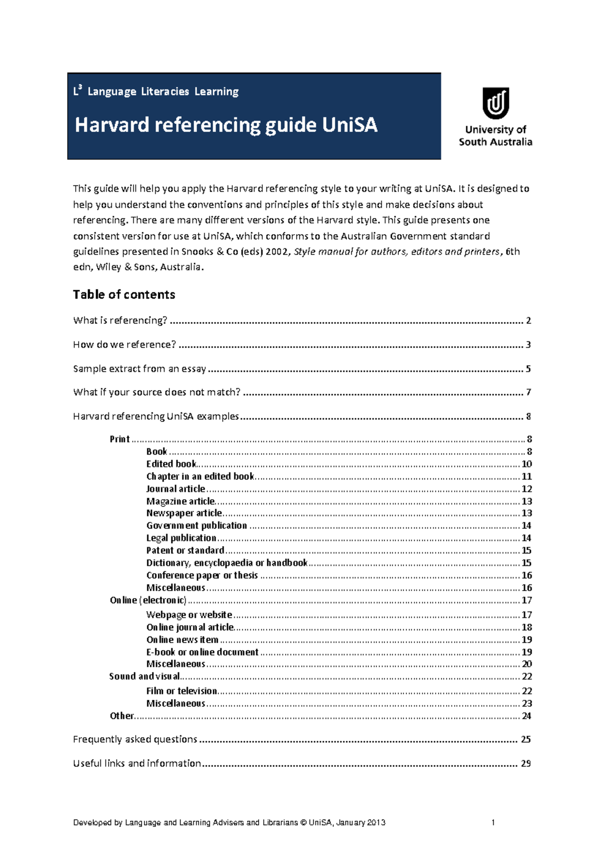 Harvard referencing guide Uni SA Jan 2013 - L 3 Language Literacies ...