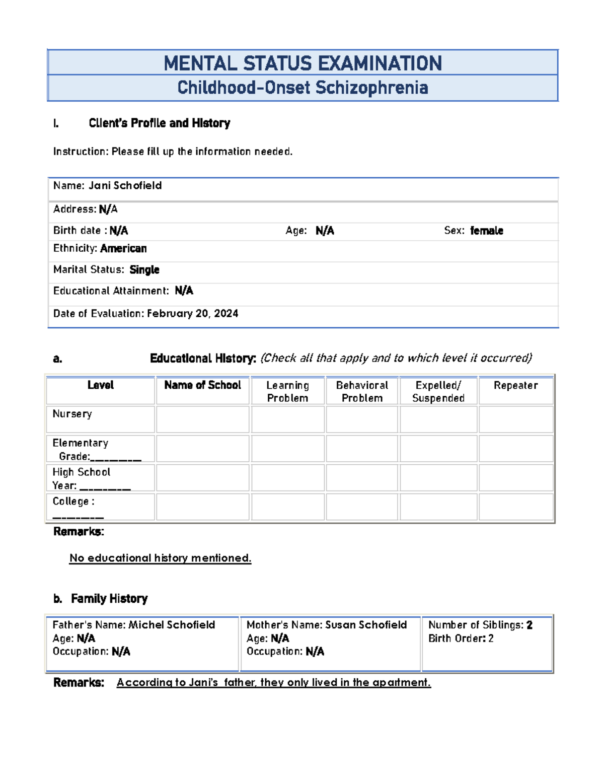 Final-MSE Childhood- Onset- Schizophrenia - MENTAL STATUS EXAMINATION ...