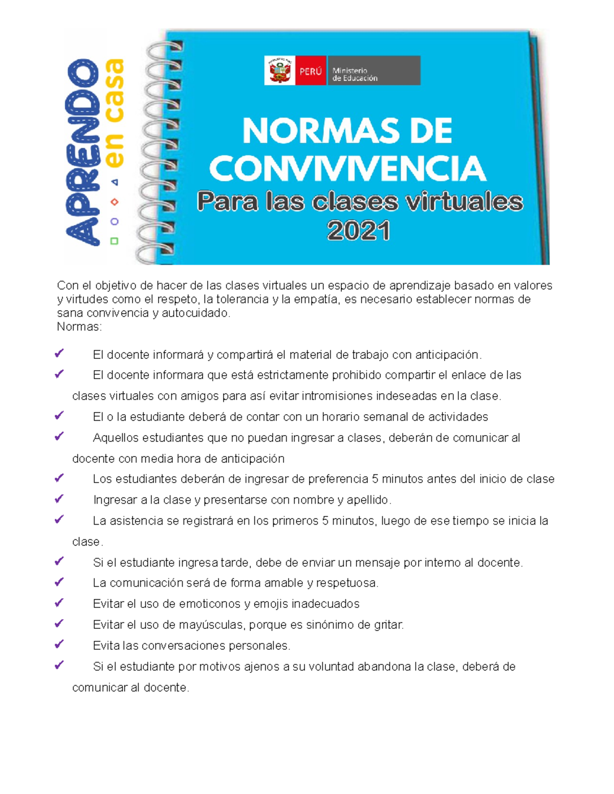 Normas DE Convivencia - Con el objetivo de hacer de las clases ...