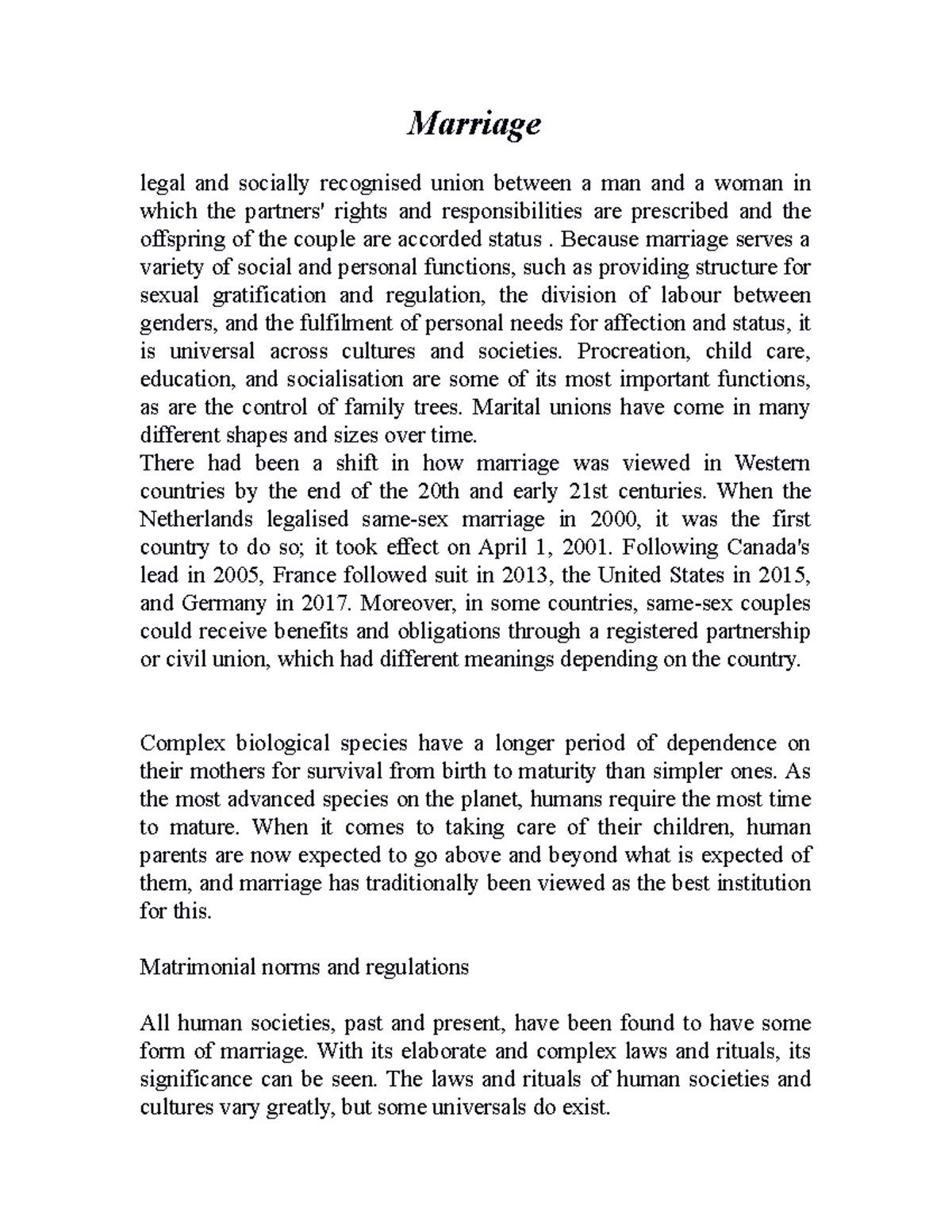 marriage notes sociology - Marriage legal and socially recognised union ...