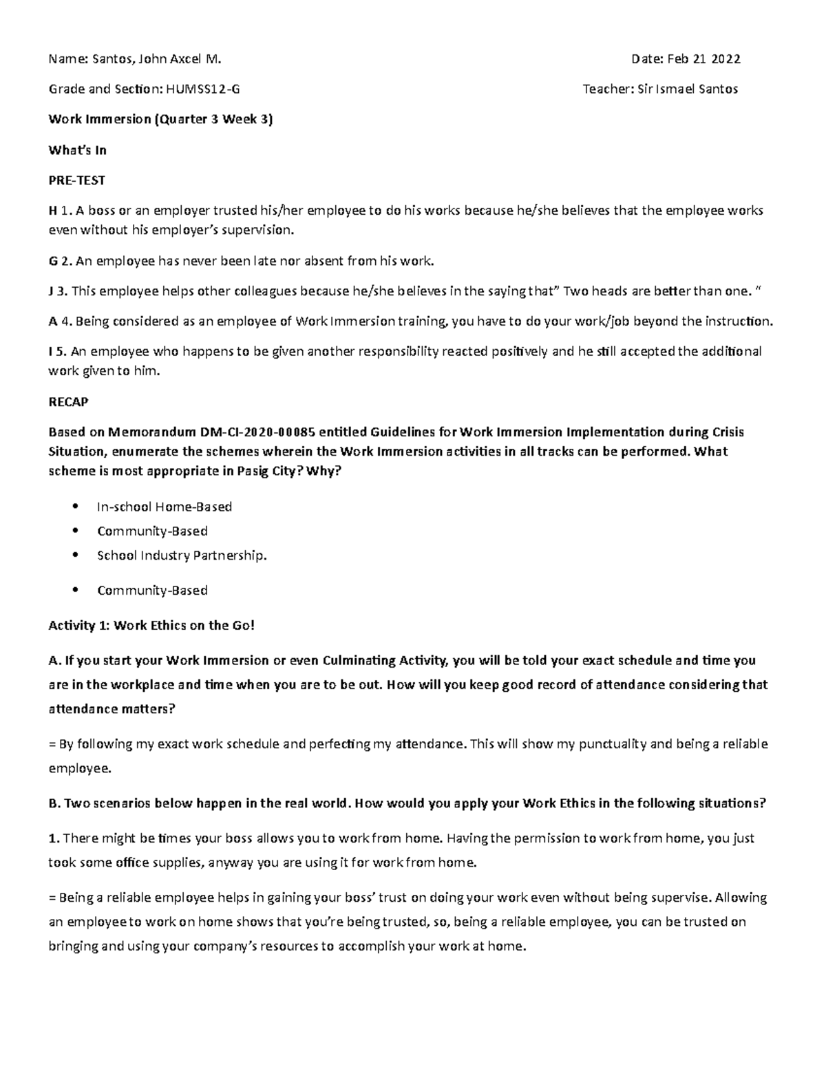 Work Immersion W3Q3 - This documents contains all the summary answer of ...