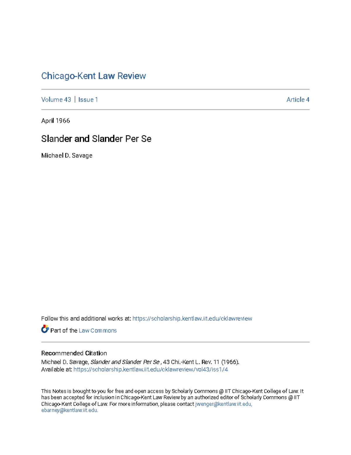 Slander and Slander Per Se - Chicago-Kent Law ReviewChicago-Kent Law ...
