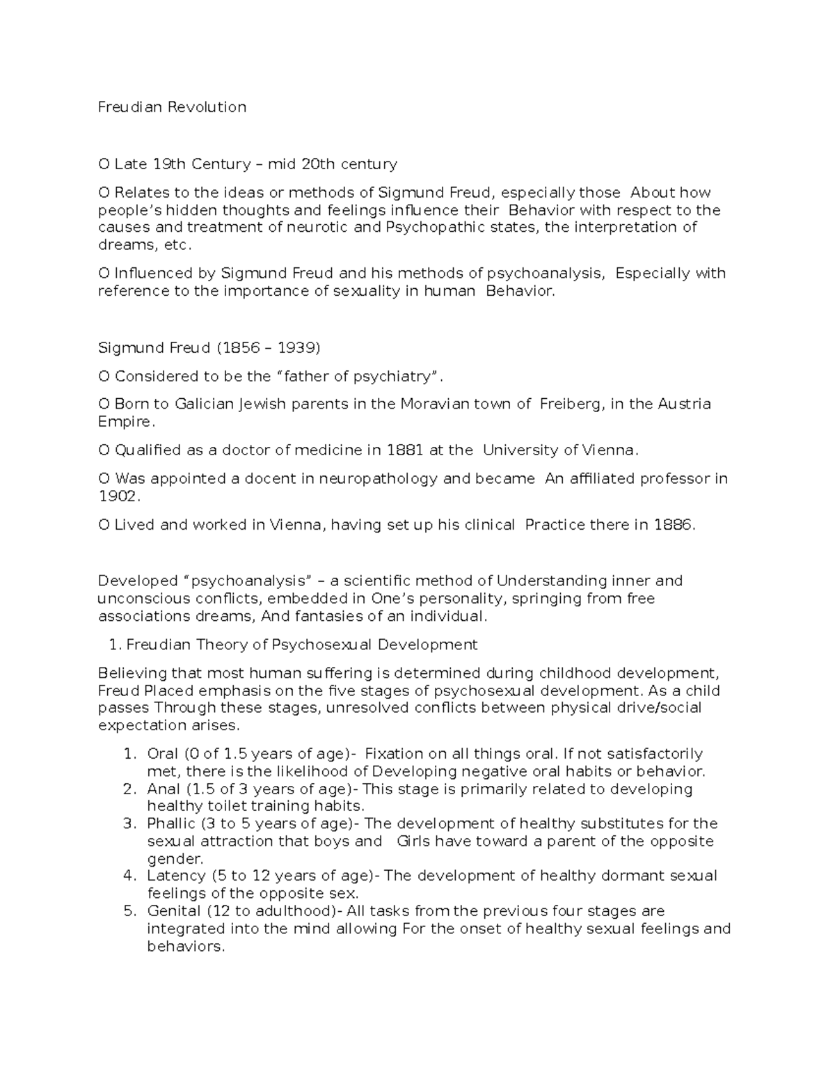 Freudian revolution txt reviewer - Freudian Revolution O Late 19th ...