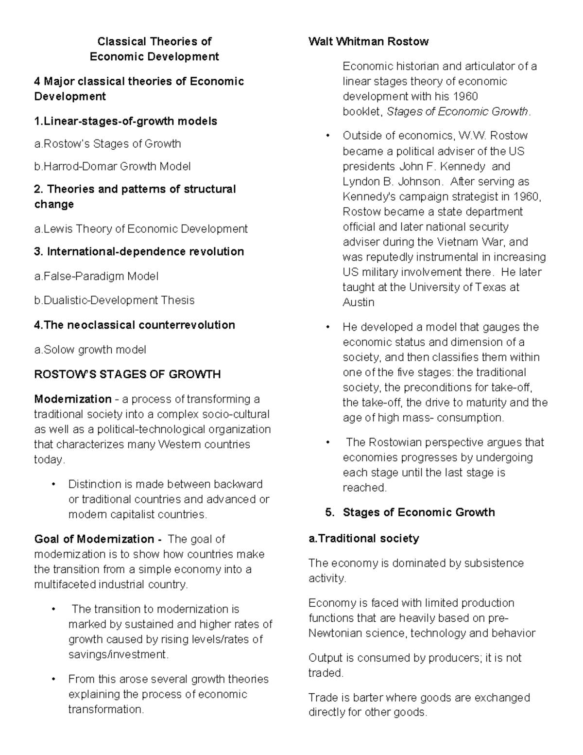Chapter 2 Summary - reviewer - Classical Theories of Economic ...