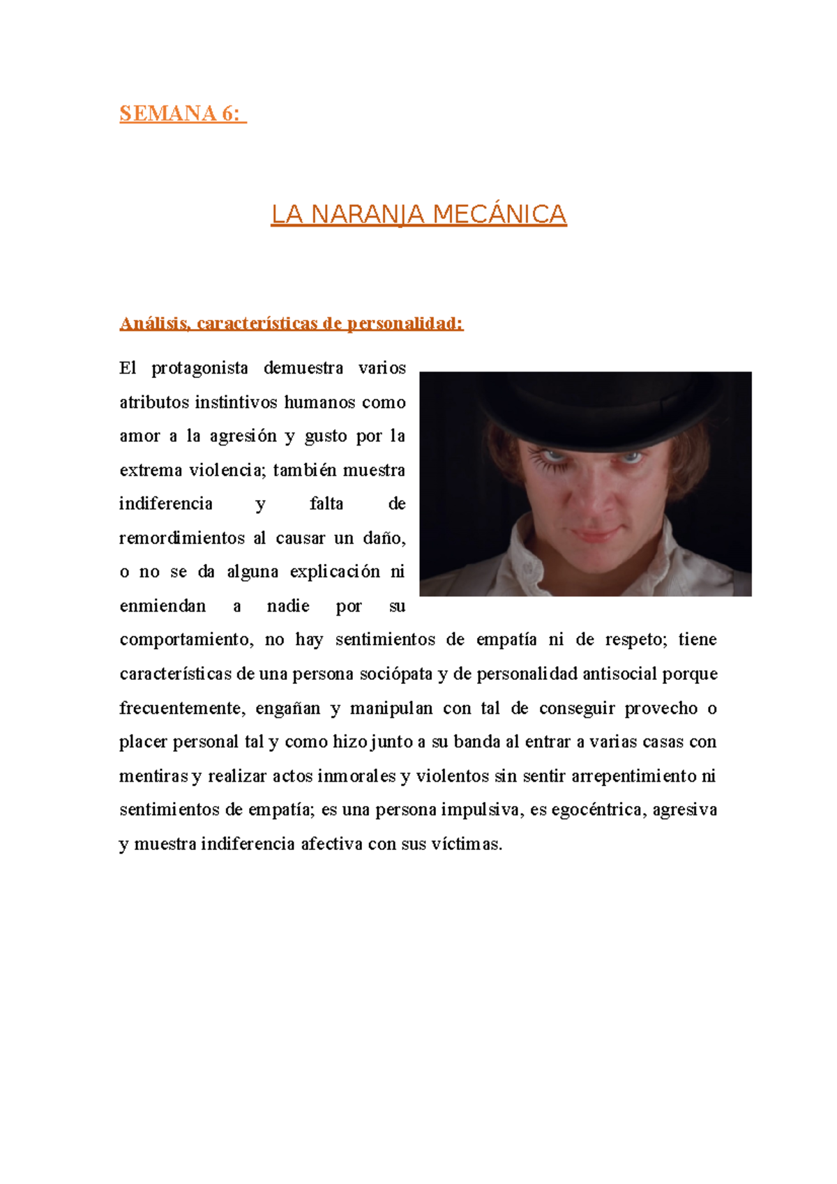 La naranja mecanica - tarea en clase - SEMANA 6: LA NARANJA MECÁNICA ...