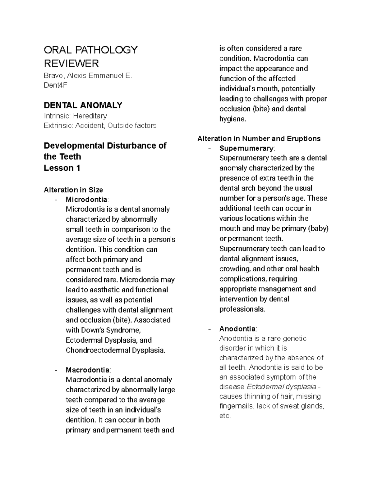 ORAL Pathology Reviewer - ORAL PATHOLOGY REVIEWER Bravo, Alexis ...