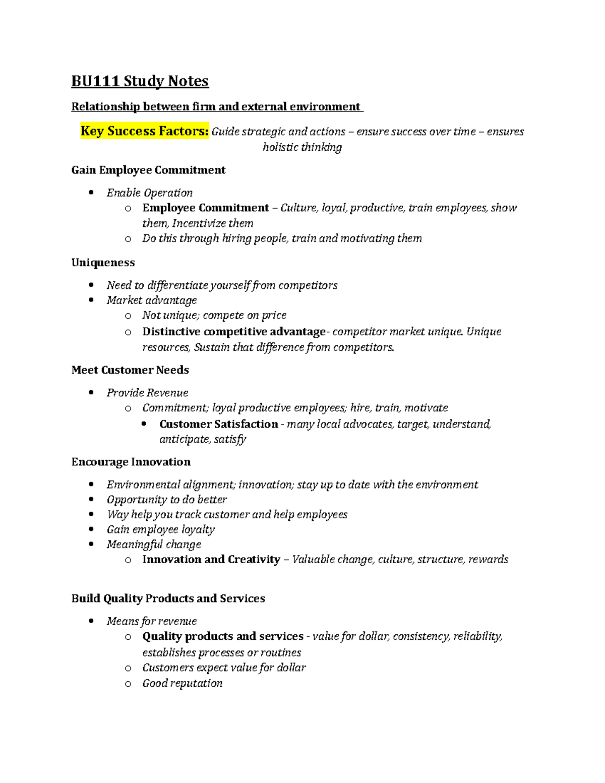 BU111 Study Notes - eddeded - BU111 Study Notes Relationship between ...
