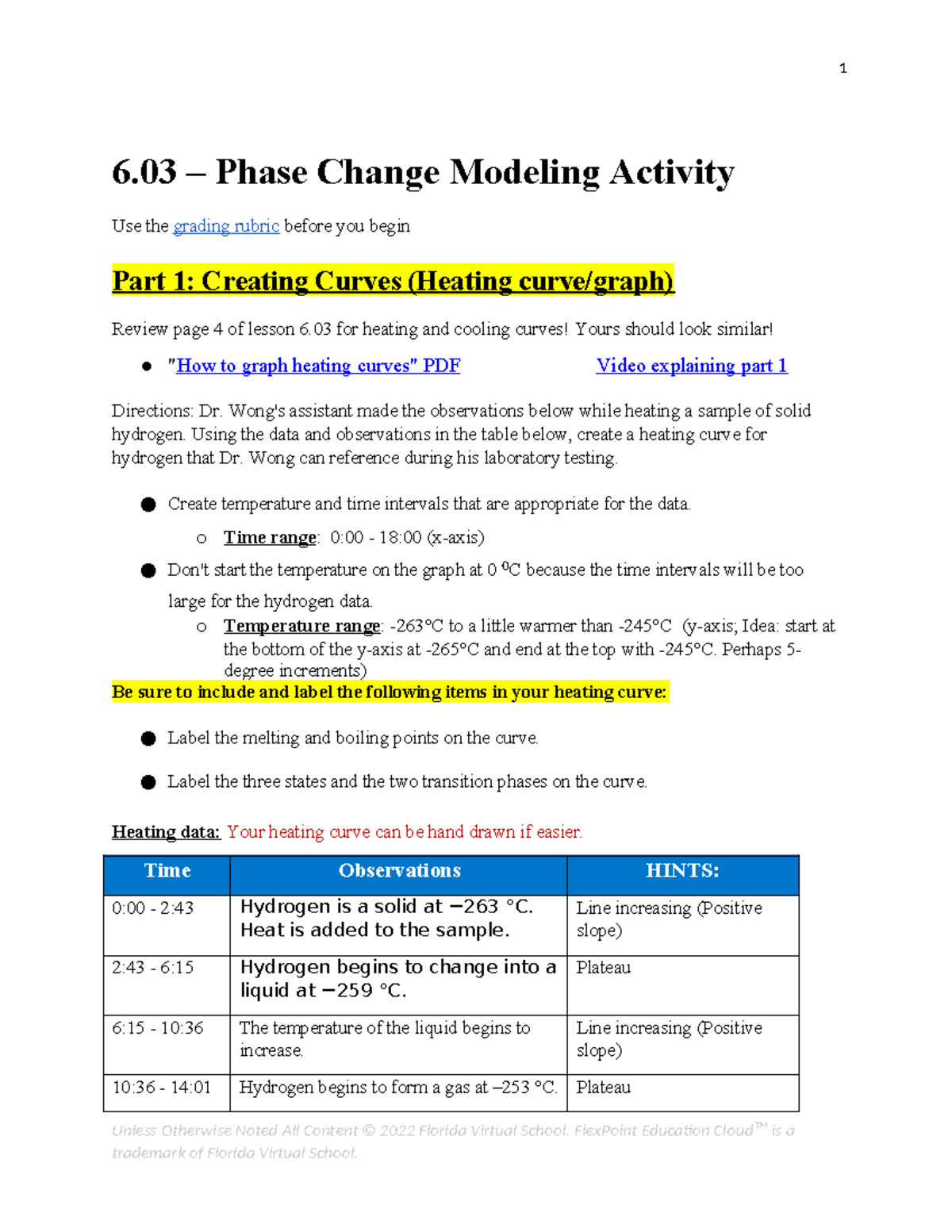 Copy of 6.03 Phase Changes Activity - 1 6 – Phase Change Modeling ...