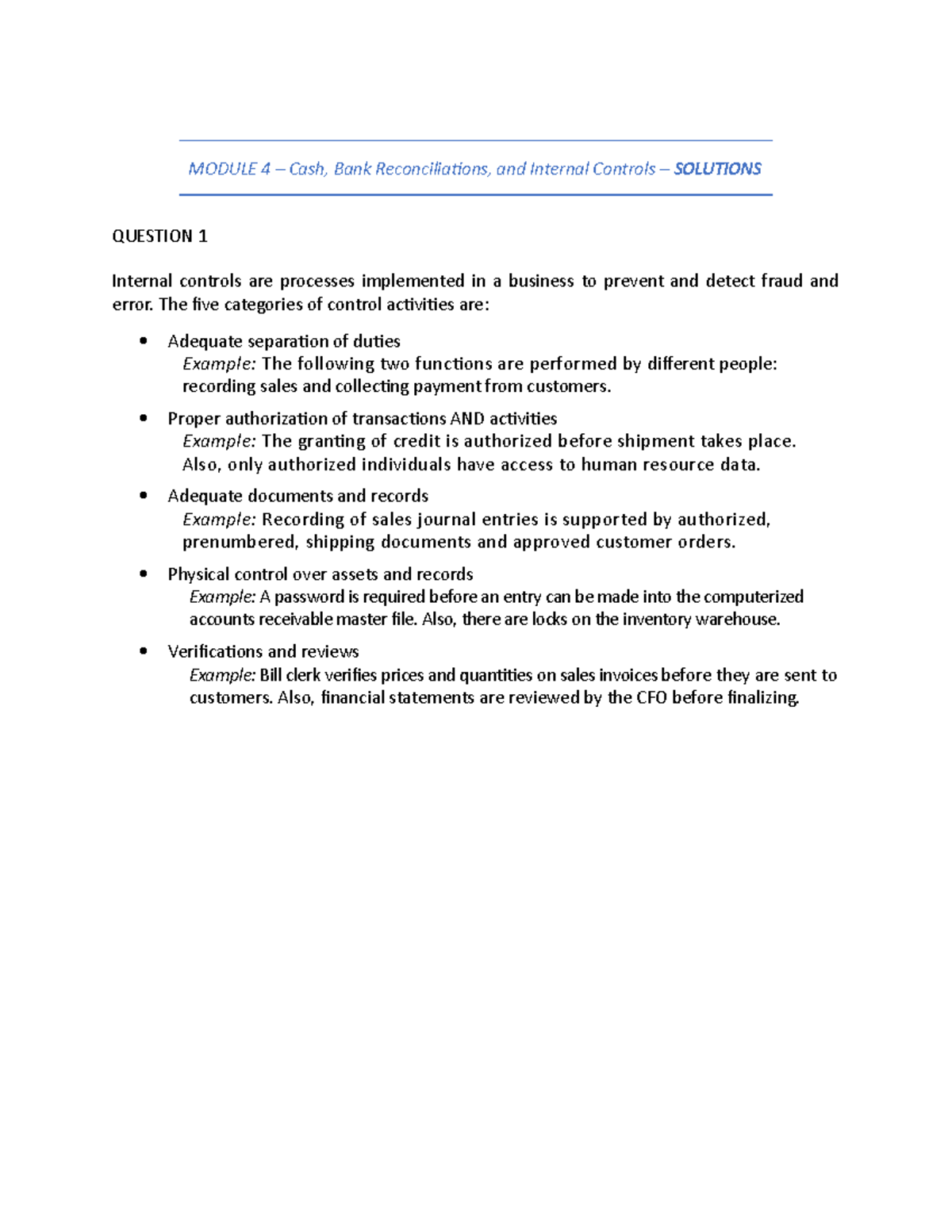 Module 4 - Solutions - MODULE 4 – Cash, Bank Reconciliations, and ...