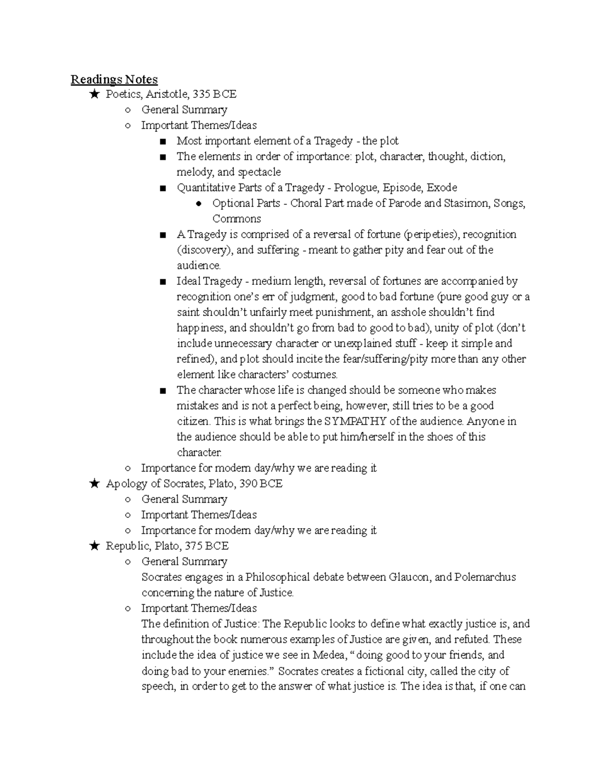 Midterm 2 Study Guide - Texts & Ideas Renzi - Readings Notes ★ Poetics ...