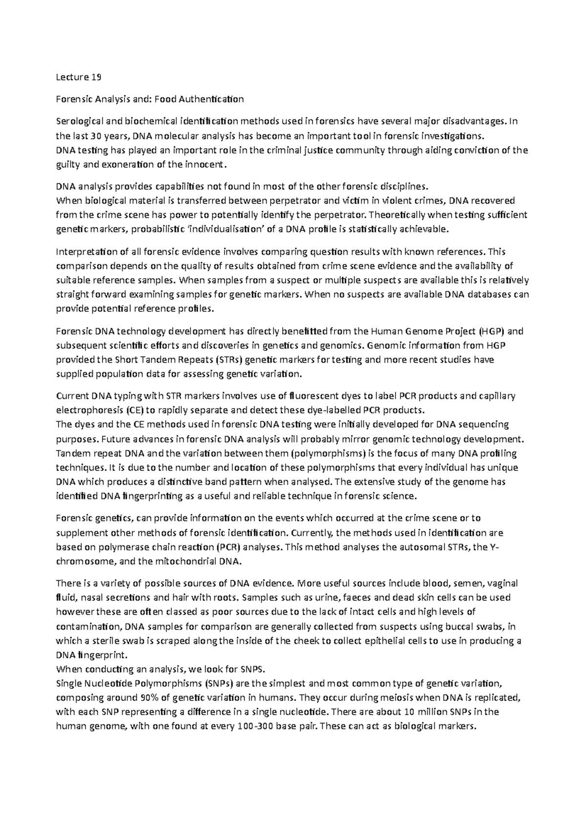 Lecture 19- Forensic Analysis and food authentication - Lecture 19 ...