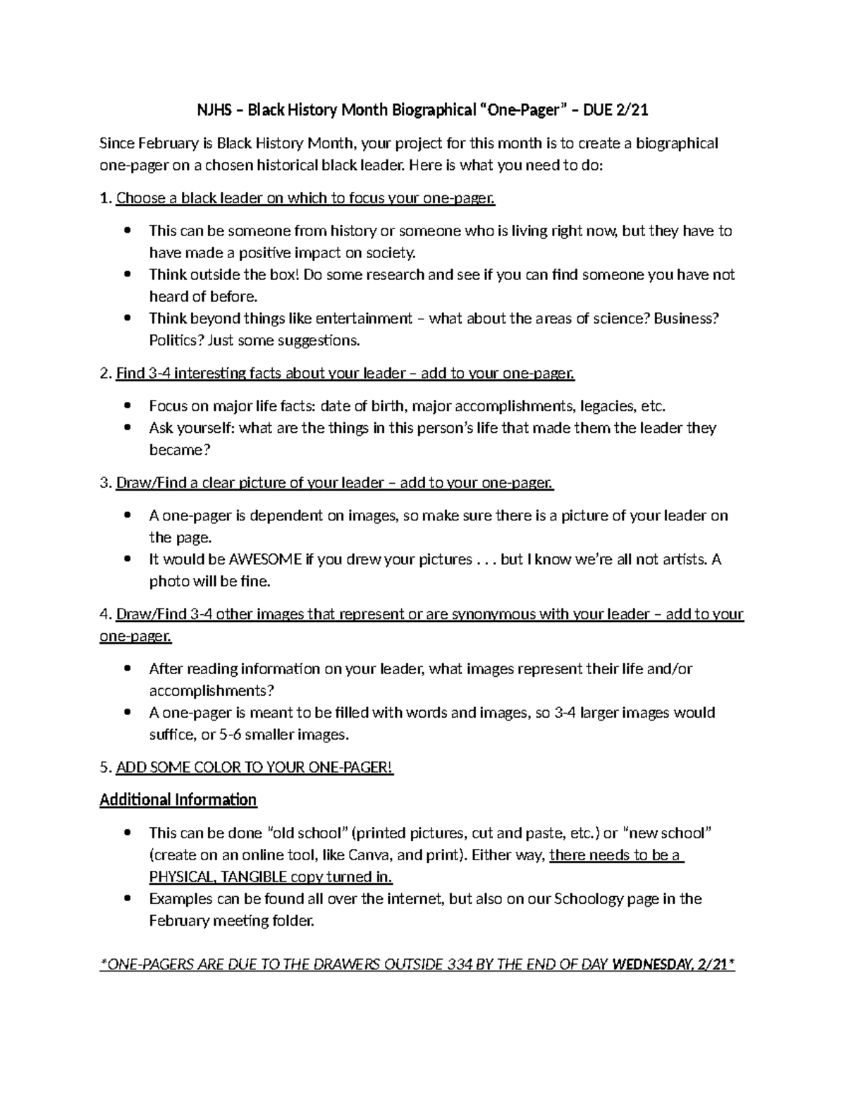 NJHS Black History Month - NJHS – Black History Month Biographical “One ...