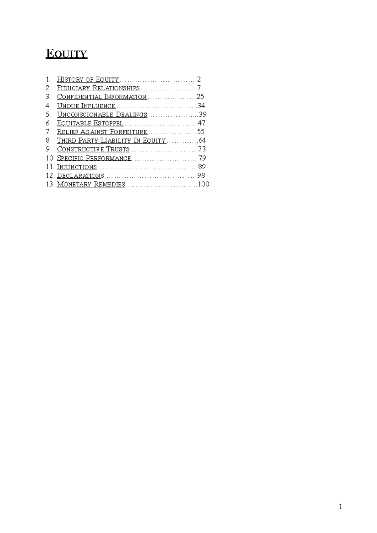 Lecture notes, complete course - Equity explained in detail - E QUITY H ...