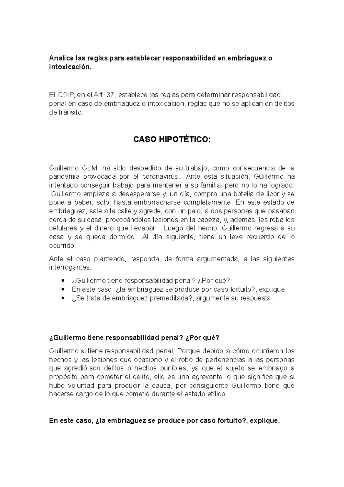 CASO Hipotético - CASO HIPOTETICO - Analice las reglas para establecer ...