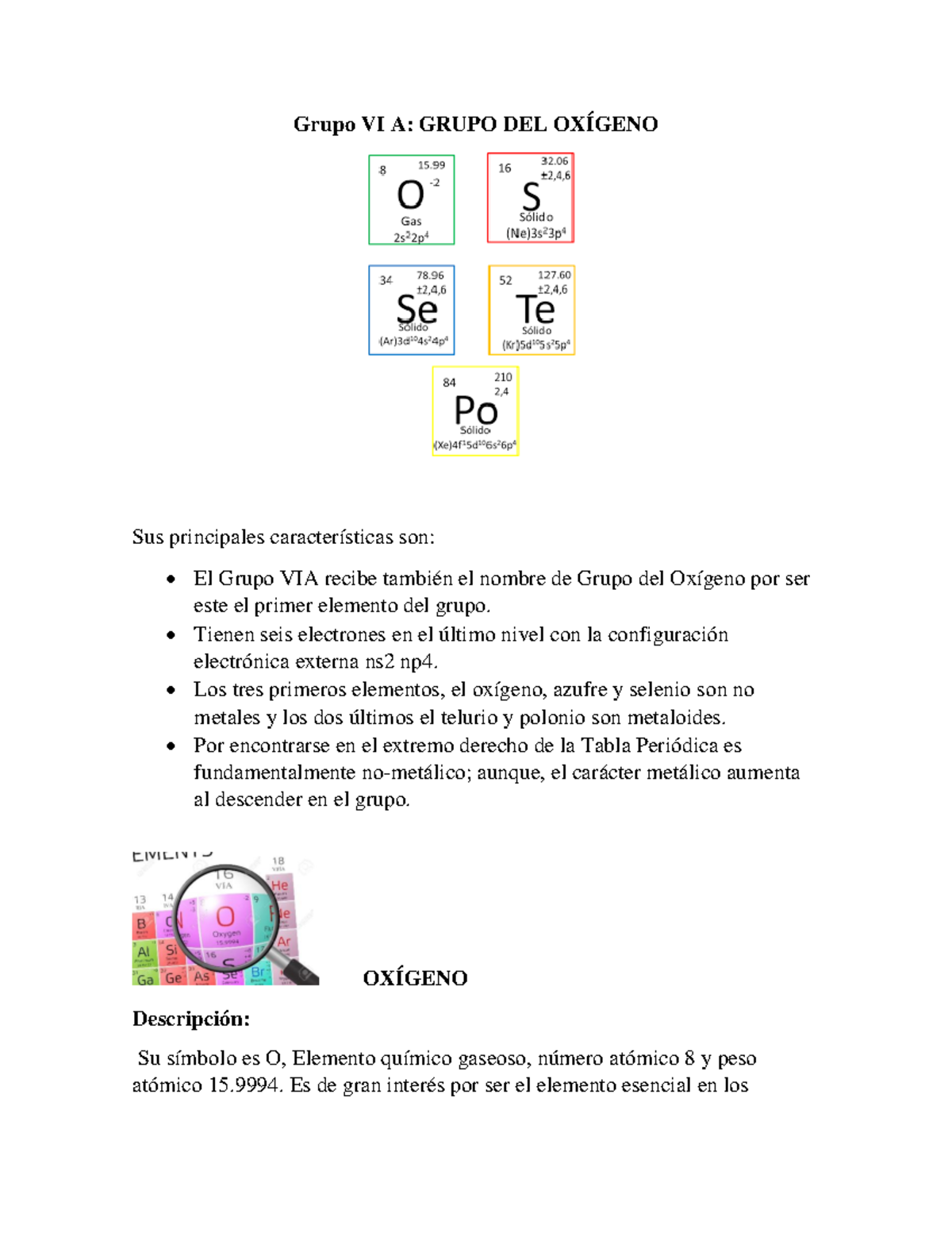 Elementos Quimicos DE LOS Grupos VI - Grupo VI A: GRUPO DEL OXÍGENO Sus principales ...