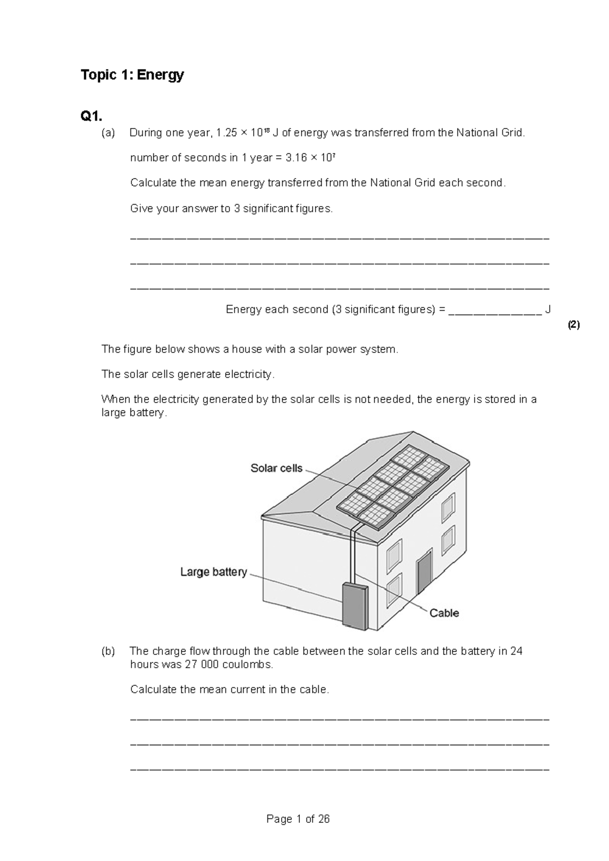 PEQ- Energy topic 1 - bio - Topic 1: Energy Q1. (a) During one year, 1 ...