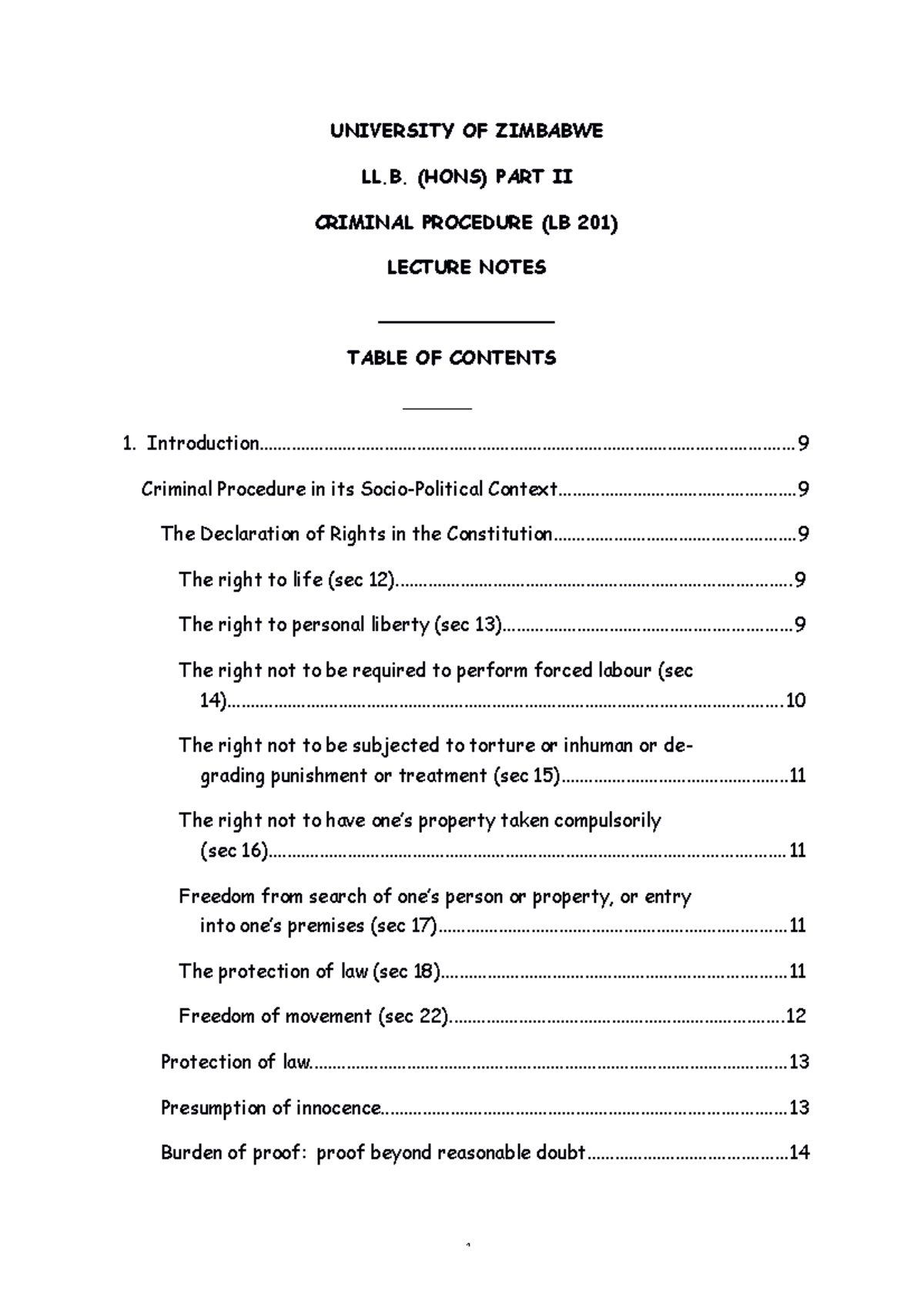 Criminal Procedure Notes - UNIVERSITY OF ZIMBABWE LL. (HONS) PART II ...