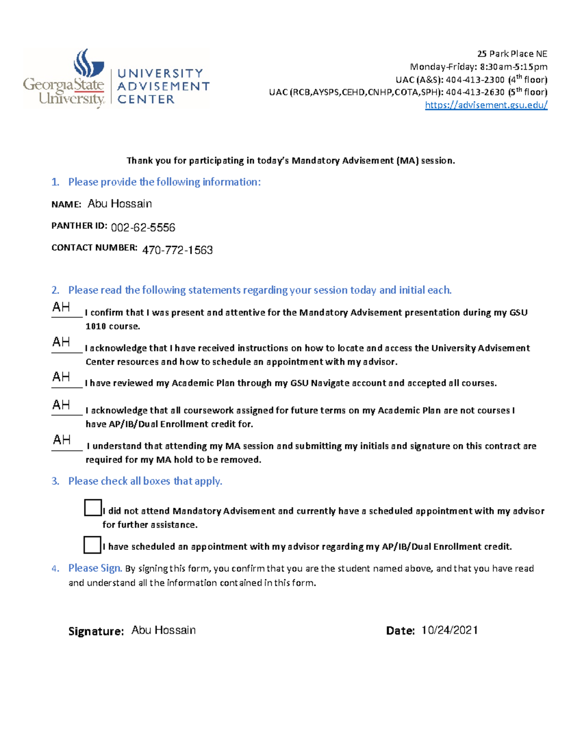 Mandatory Advisement Hold form Pdf - 25 Park Place NE Monday-Friday: 8 ...