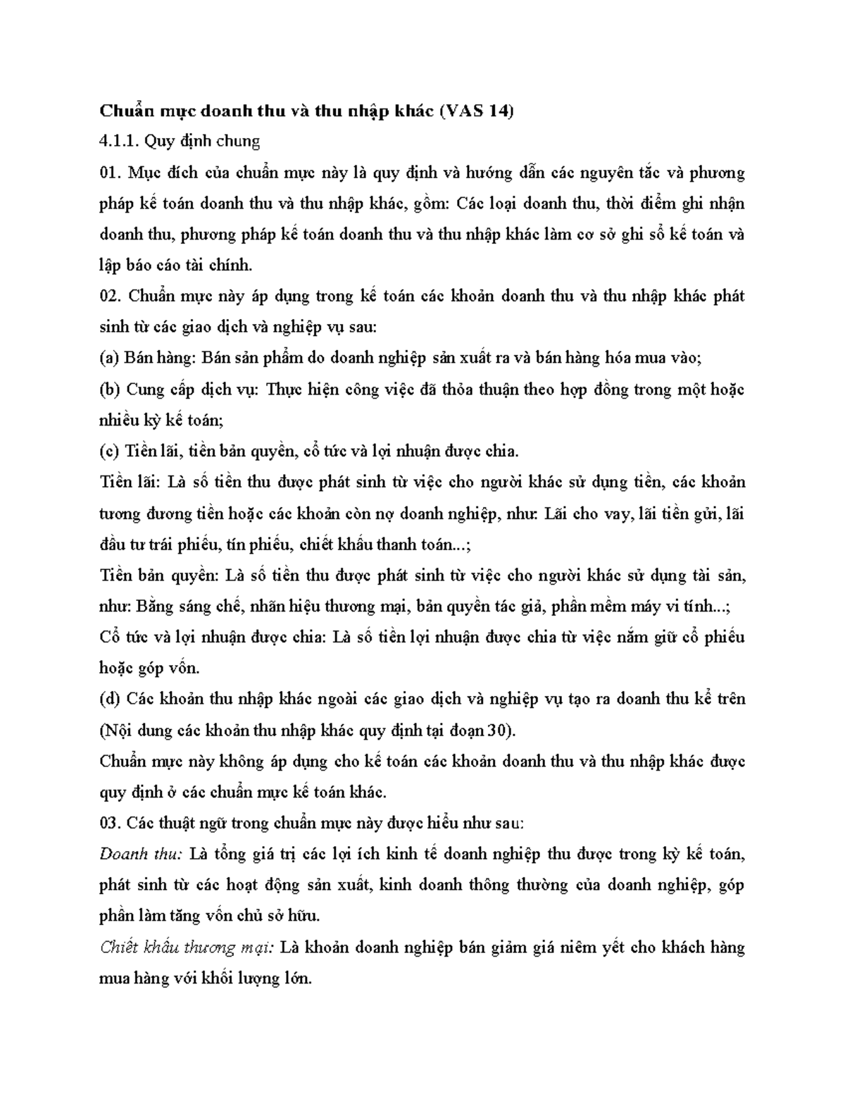 VAS 14-Chuẩn mực doanh thu và thu nhập khác - Chuẩn mực doanh thu và ...