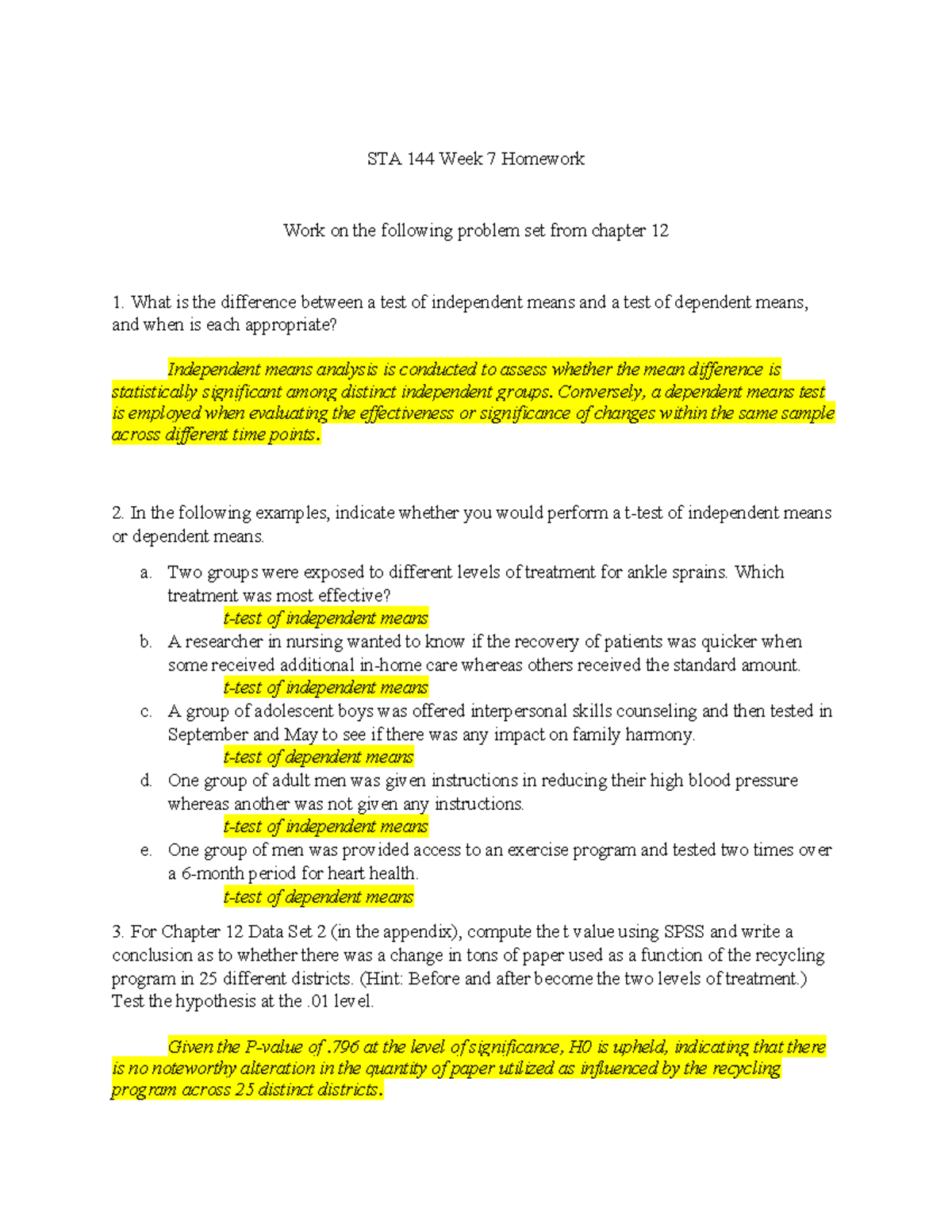 STA 144 Week 7 Homework - WEEK 7 - STA 144 Week 7 Homework Work on the following problem set ...