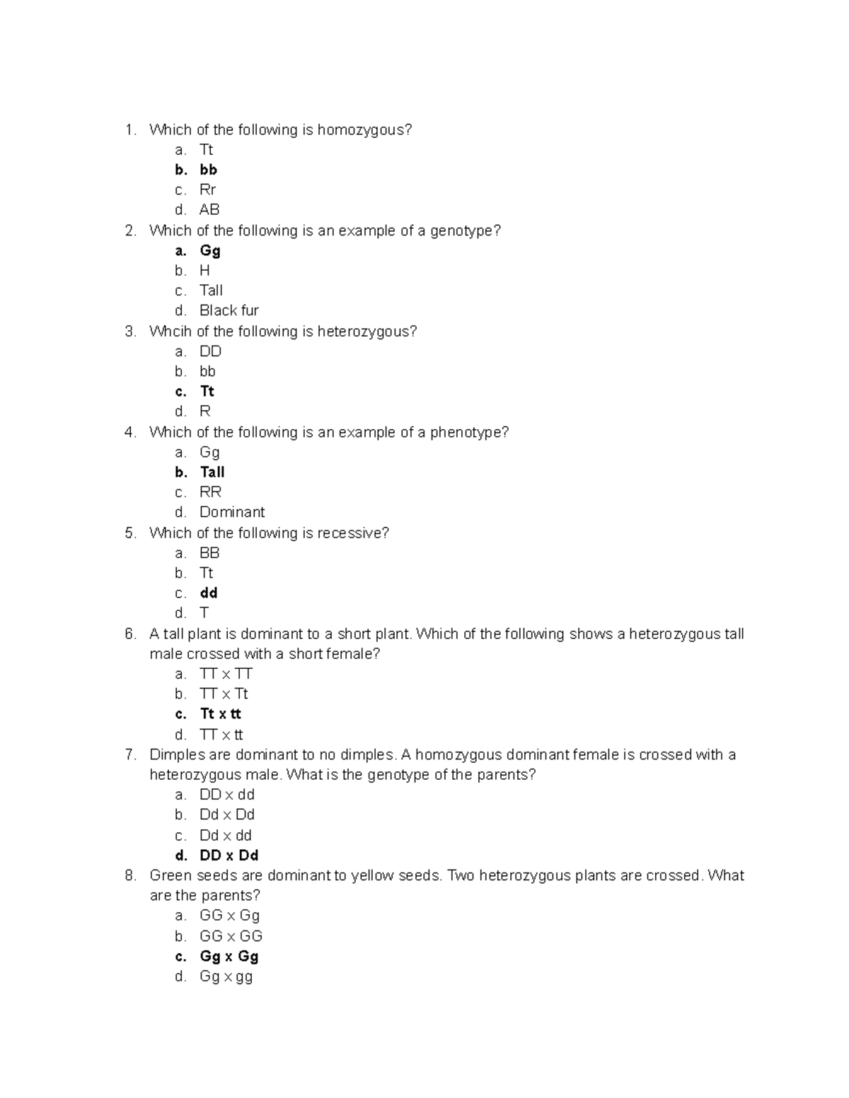 Genetics punnett square revision Ans (mono, di, incomplete, codom, sex ...