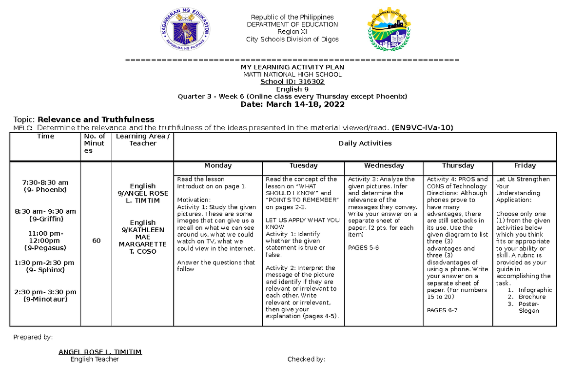 LAP-WEEK-6 - English 10 in the department of education materials ...