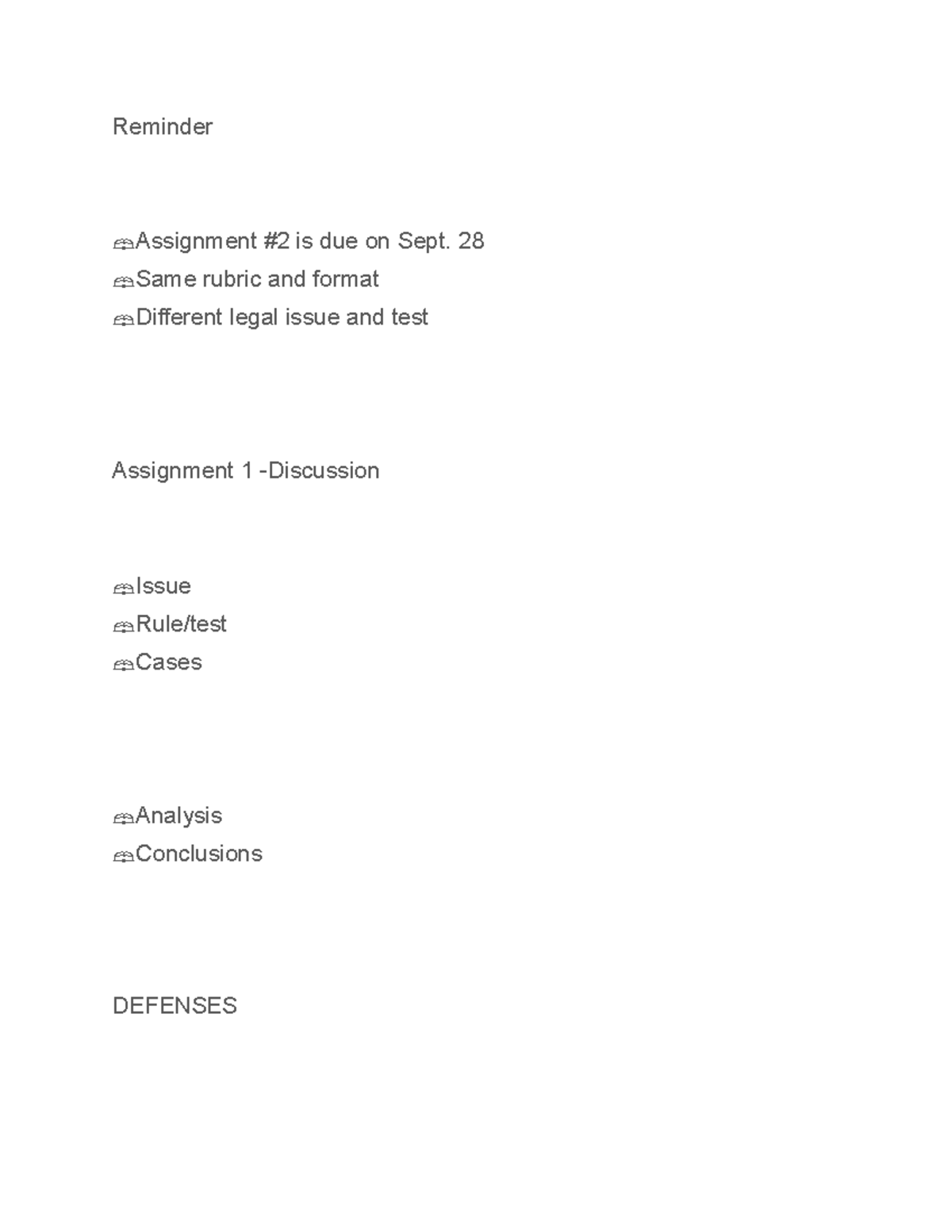 Defamtation 2 - lecture notes - Reminder Assignment #2 is due on Sept ...