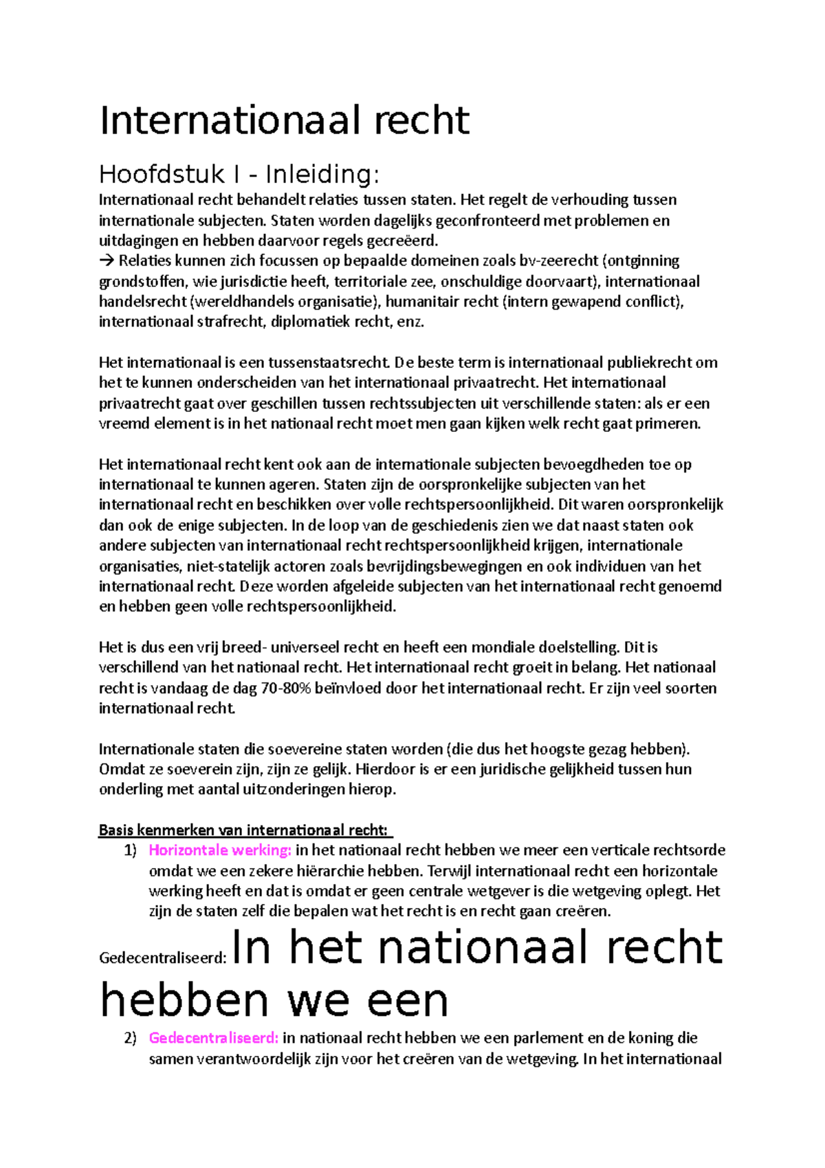 Internationaal recht - samenvatting van de lessen van Professor Stefan ...