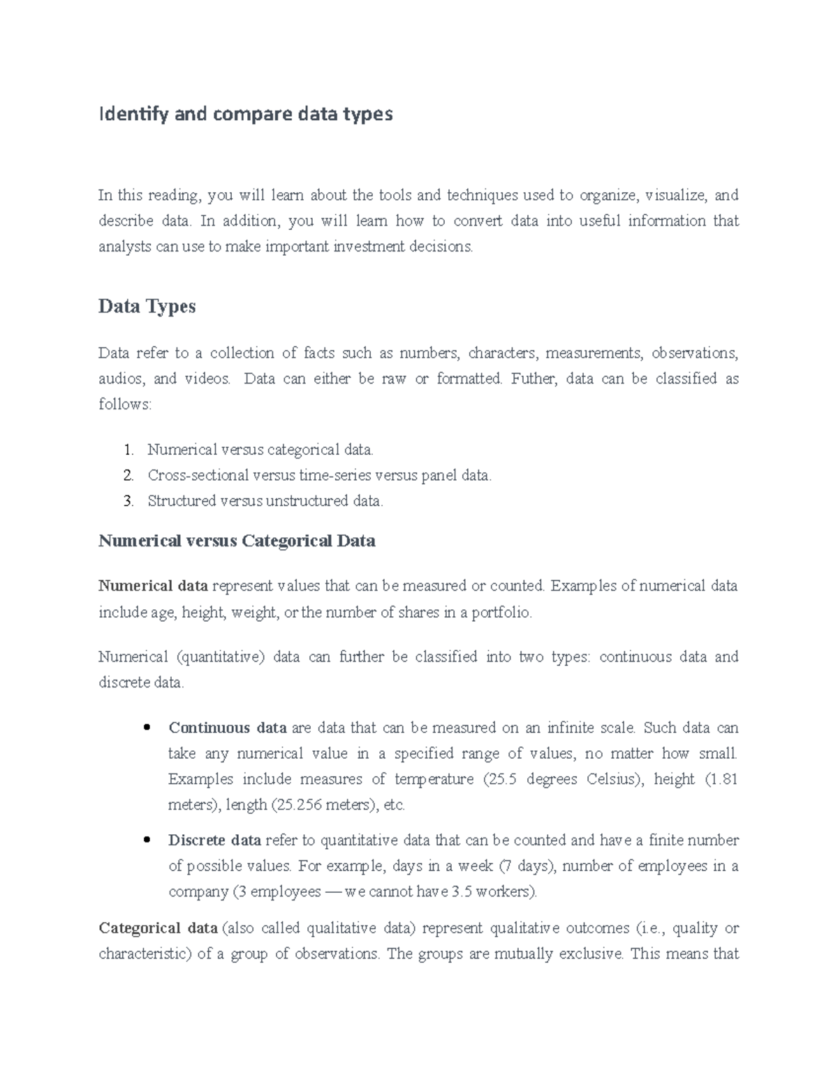 Organizing, Visualizing, and Describing Data - Identify and compare ...