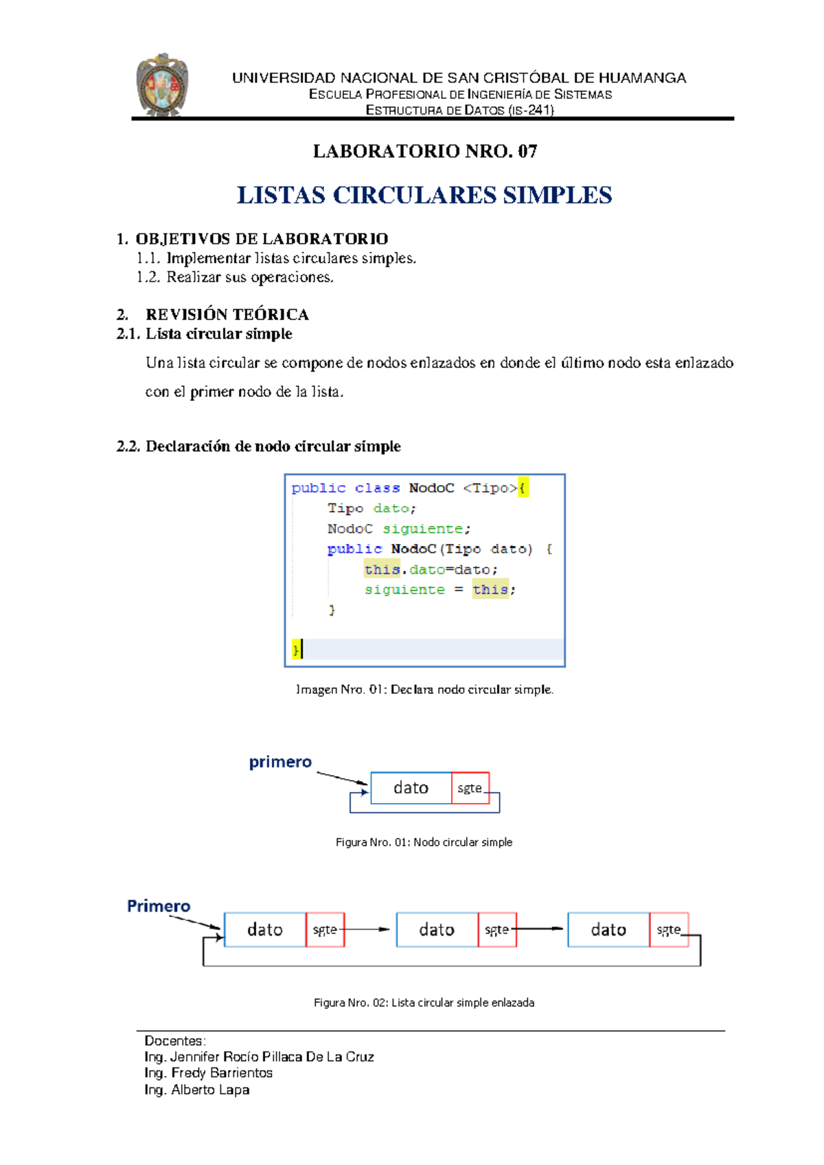 IS241 Labortaorio 07 Lista Circular ok sadsadsad - ESCUELA PROFESIONAL ...