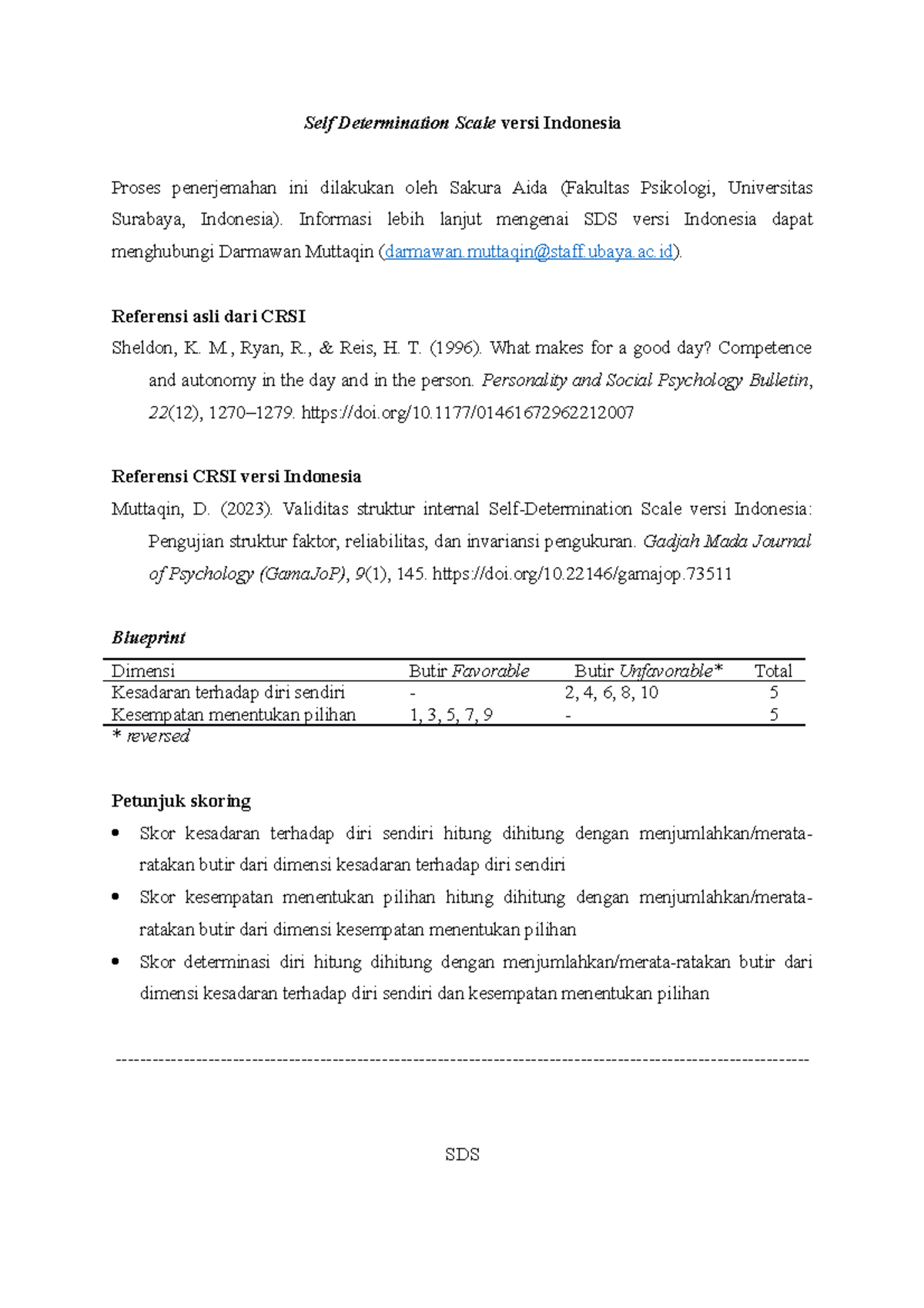 Self-Determination Scale versi Indonesia - Self Determination Scale ...