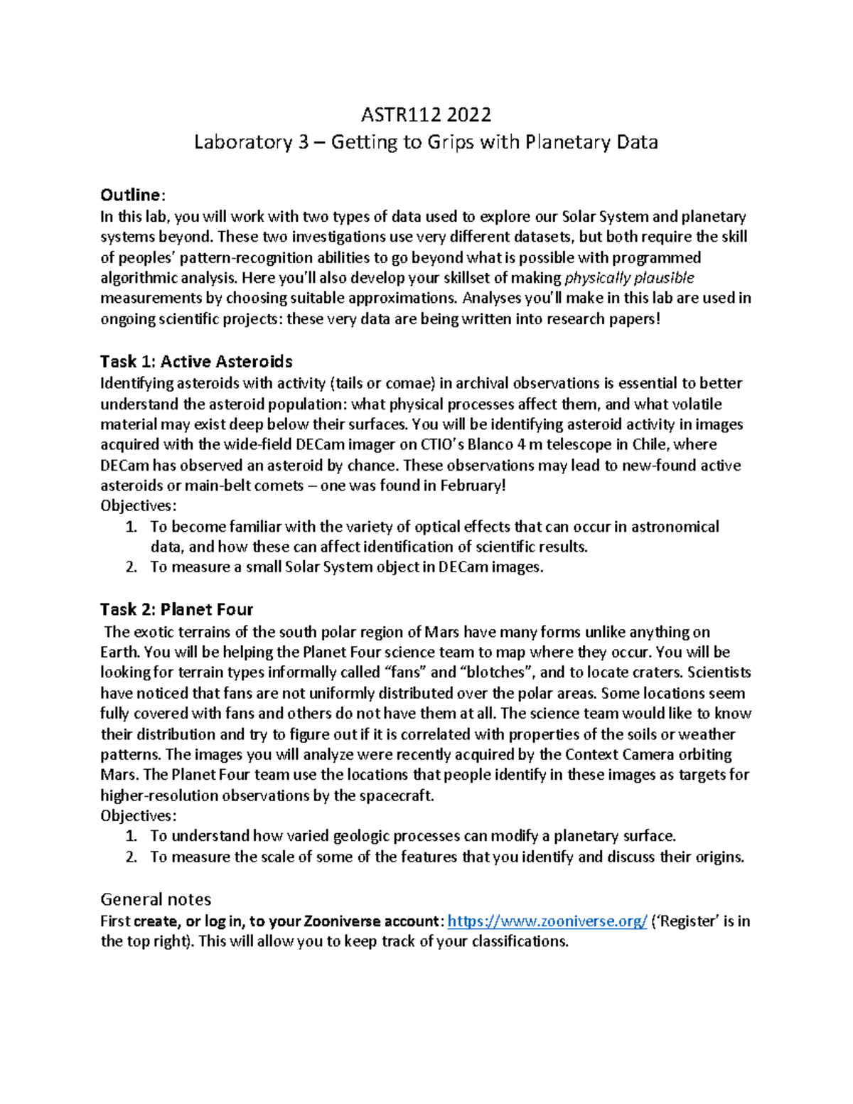 ASTR112 Lab 3 2023 - lab 3 - ASTR112 2022 Laboratory 3 – Getting to Grips with Planetary Data ...