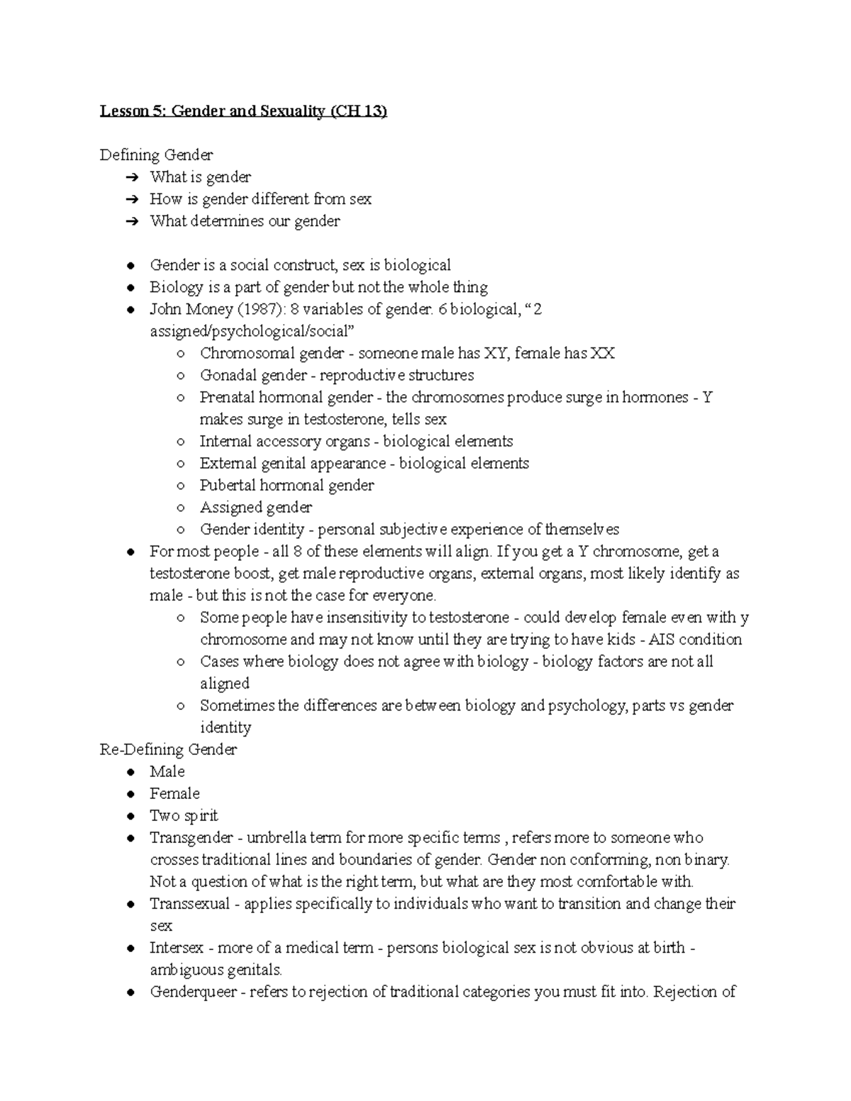psych 2076 week 5 - Lesson 5: Gender and Sexuality (CH 13) Defining ...