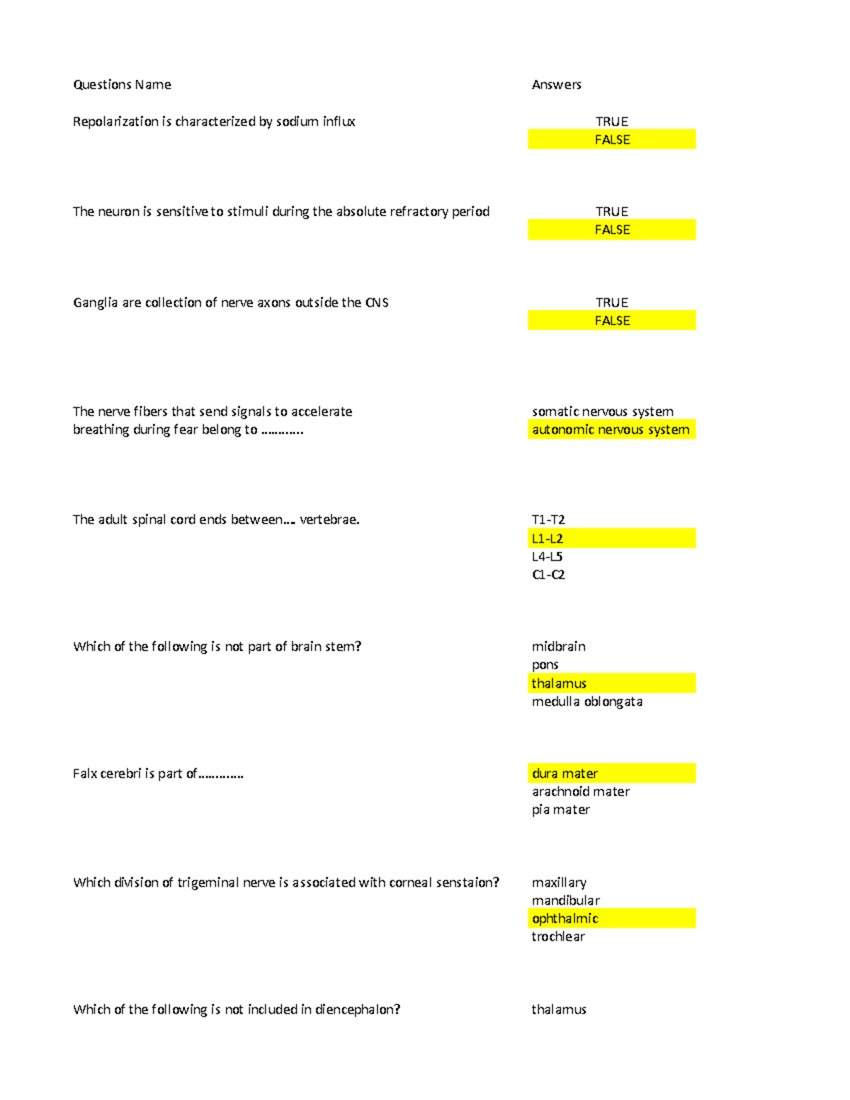 Exam 3 practice -1 Correct Answers - Questions Name Answers ...