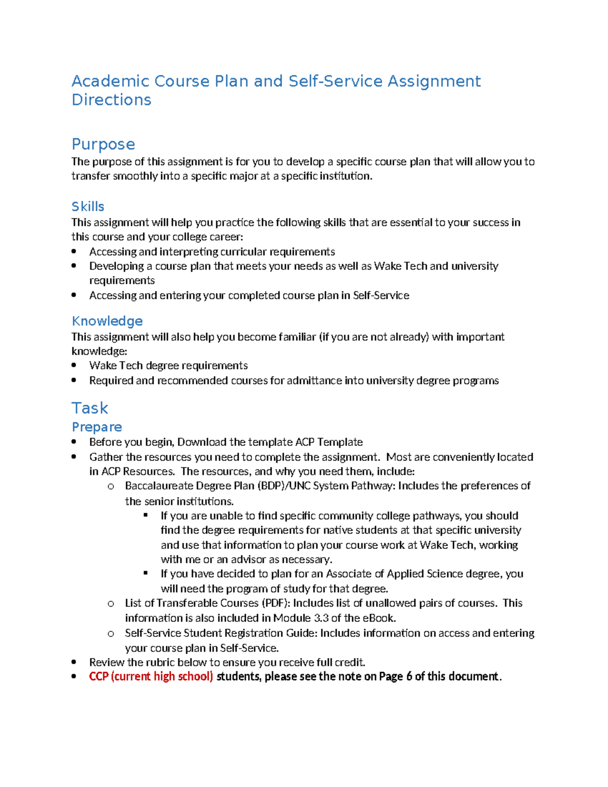 ACPDirections - Very Hard - Academic Course Plan and Self-Service Assignment Directions Purpose ...