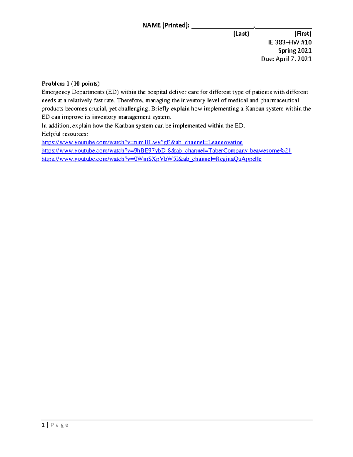 Homework 10 - NAME (Printed): ________________, _____ ___ _____ (Last ...