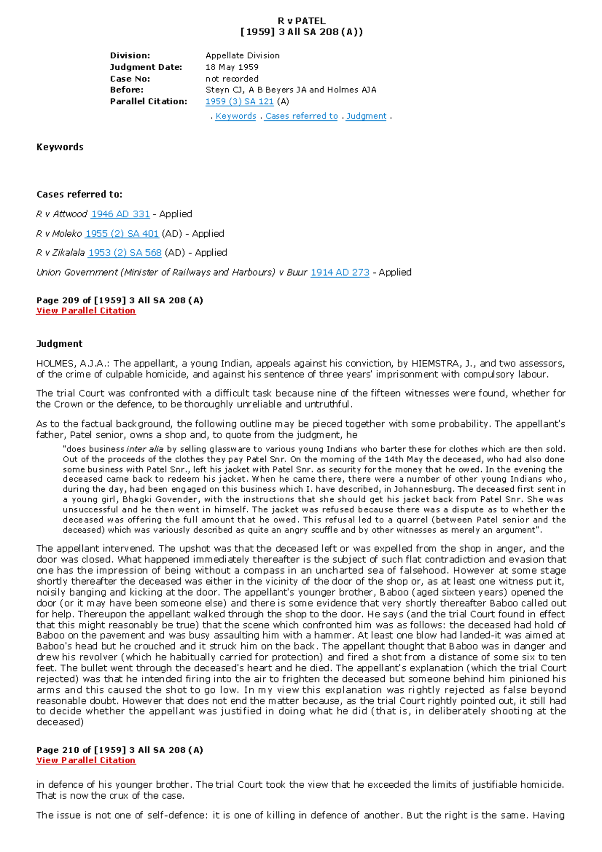 R v Patel [1959] 3 All SA 208 (A)) - R v PATEL [1959] 3 All SA 208 (A ...