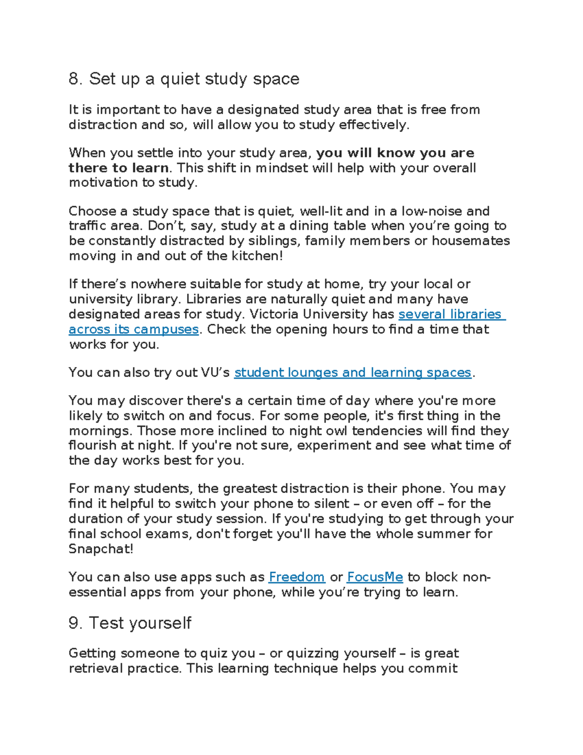 Part 4 - nothing - 8. Set up a quiet study space It is important to ...