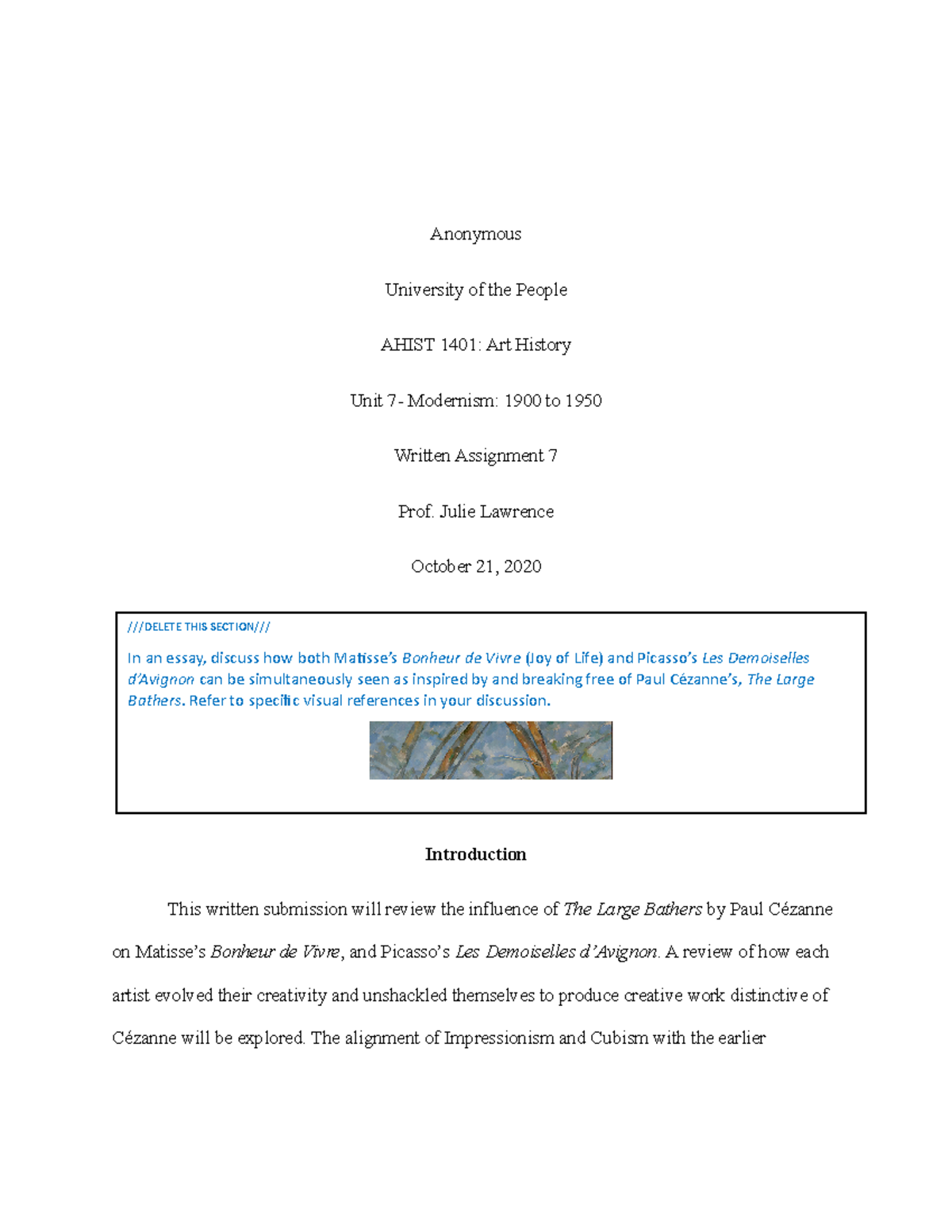 AHIST 1401 - Written 7 - Anonymous University of the People AHIST 1401 ...