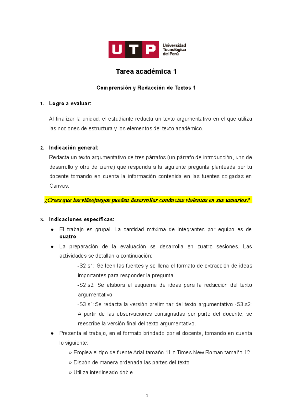 Annotated-GC N01I TA1Consigna 22C1M - Tarea académica 1 Comprensión y Redacción de Textos 1 1 ...
