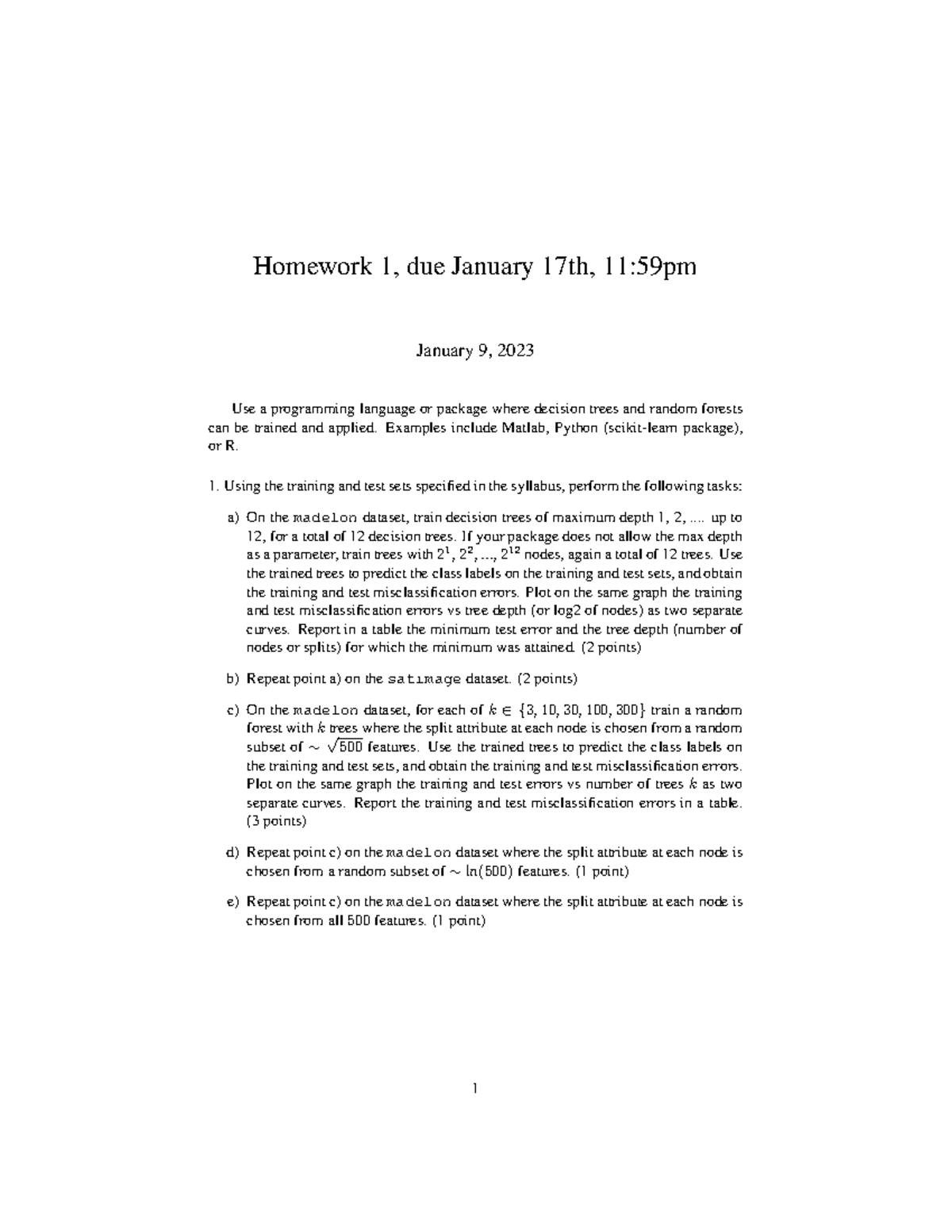 Hw01 - new homework - Homework 1, due January 17th, 11:59pm January 9 ...