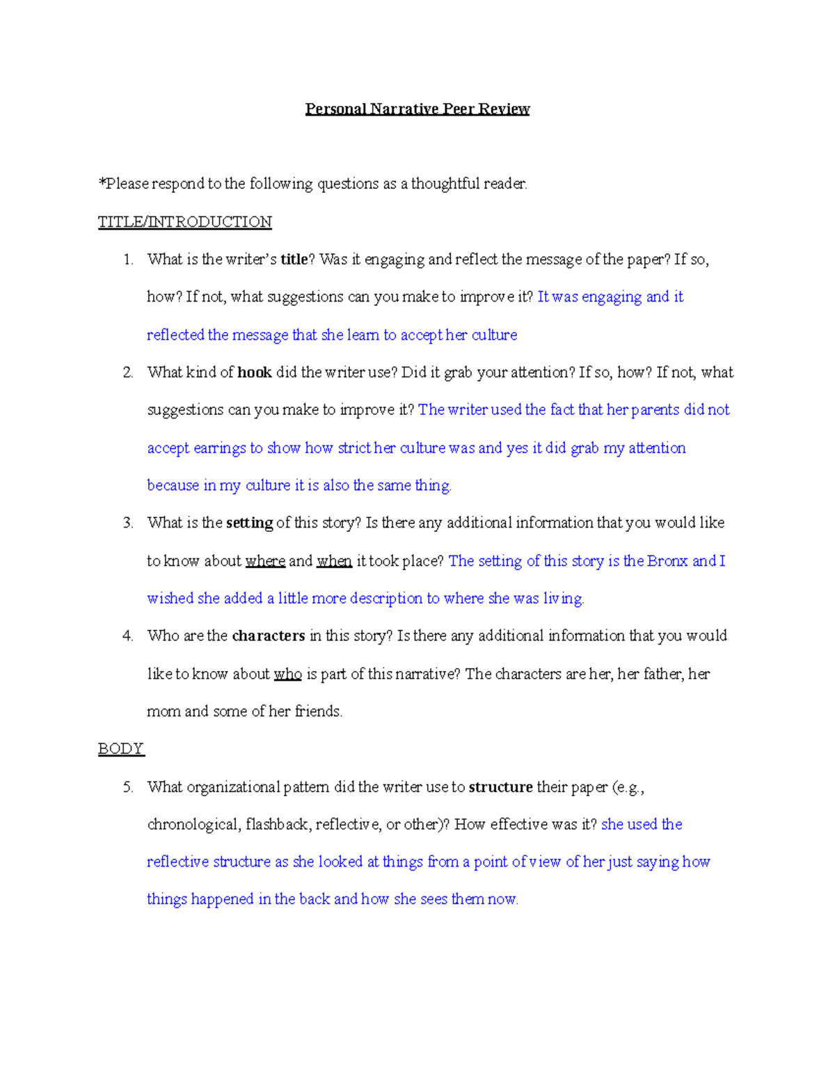 Personal Narrative Peer Review.docx - Personal Narrative Peer Review ...