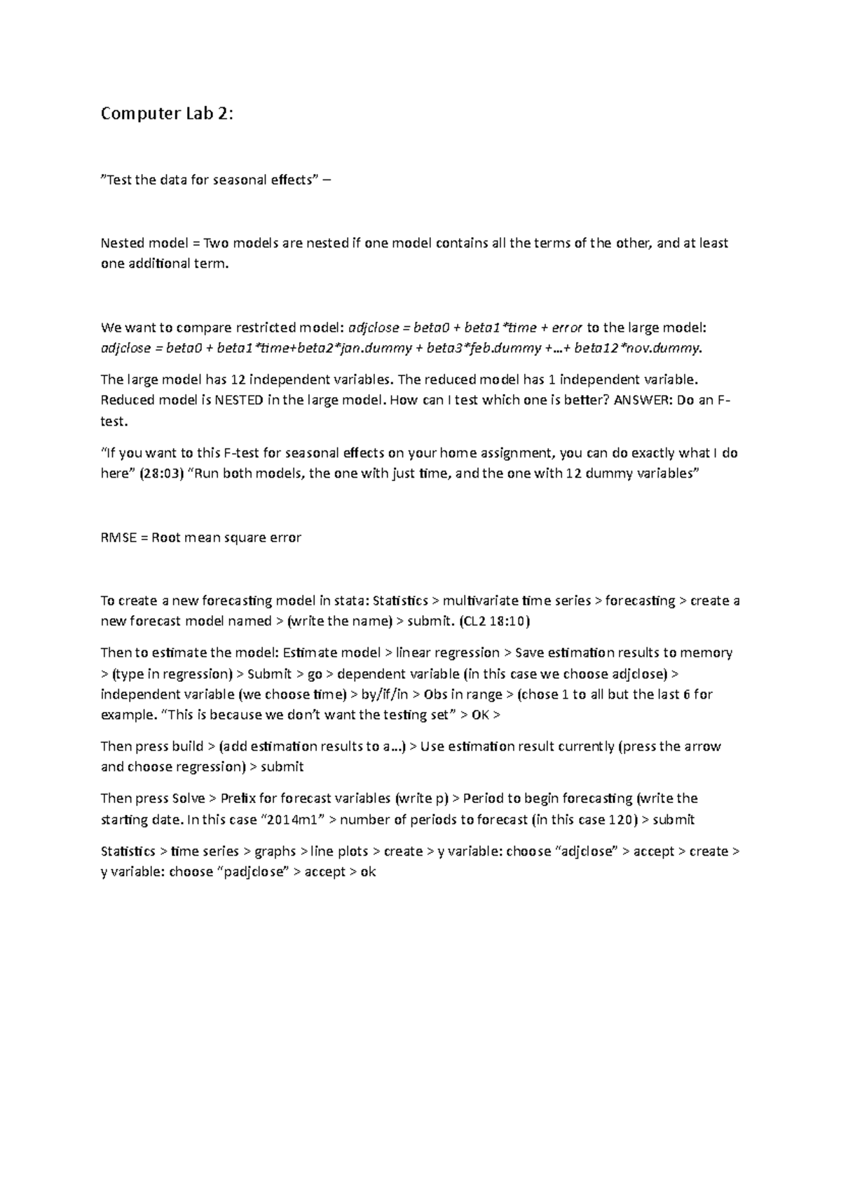 Studocu - Stat - föreläsningsanteckningar computer lab 2 - Computer Lab ...