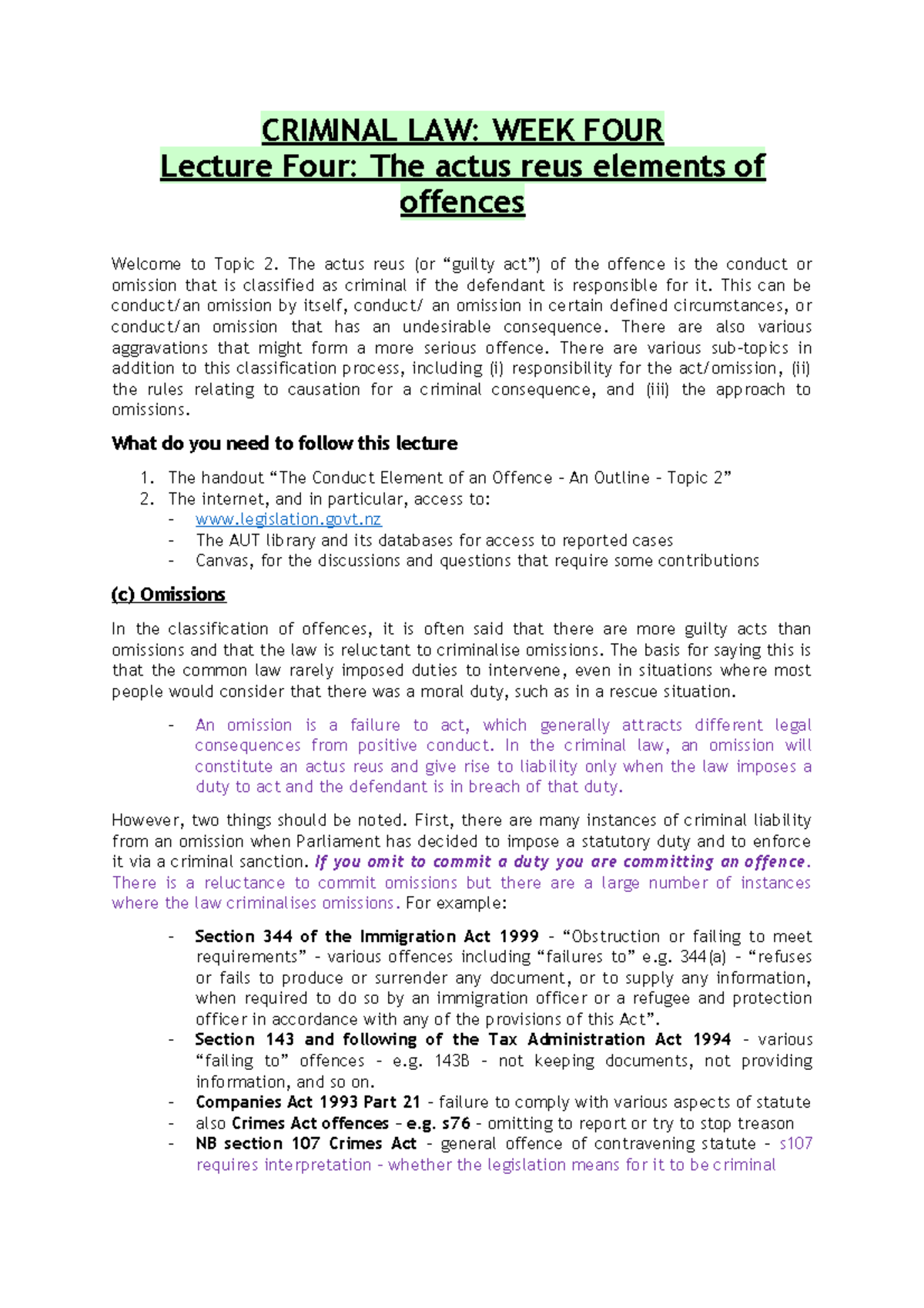 CL notes - W4 - Welcome to Topic 2. The actus reus (or “guilty act”) of ...