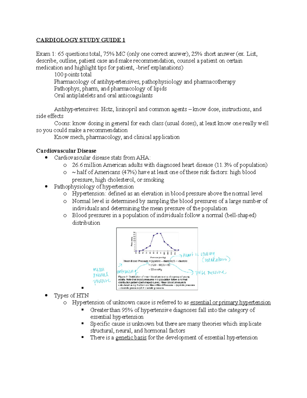 Cardiology Study Guide EXAM 1 - CARDIOLOGY STUDY GUIDE 1 Exam 1: 65 questions total, 75% MC ...