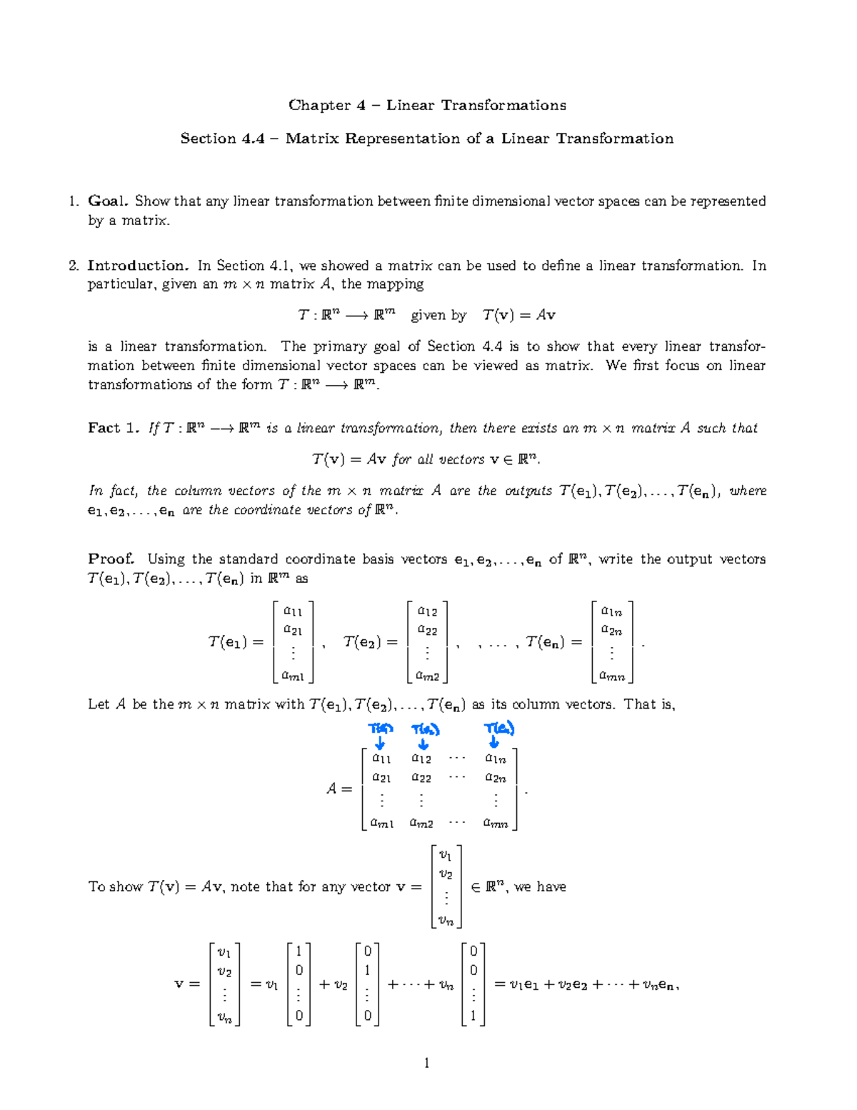 MATH 3100 Section 4.4 post - Chapter 4 – Linear Transformations Section 4 – Matrix ...