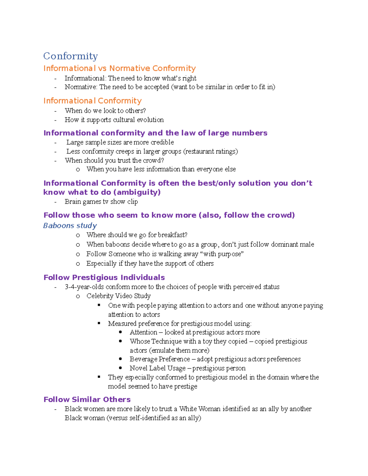 Conformity Notes Lecture 2 - Conformity Informational vs Normative ...