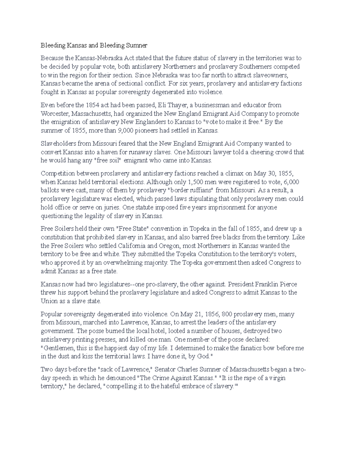 Bleeding Kansas and Bleeding Sumner - Bleeding Kansas and Bleeding ...